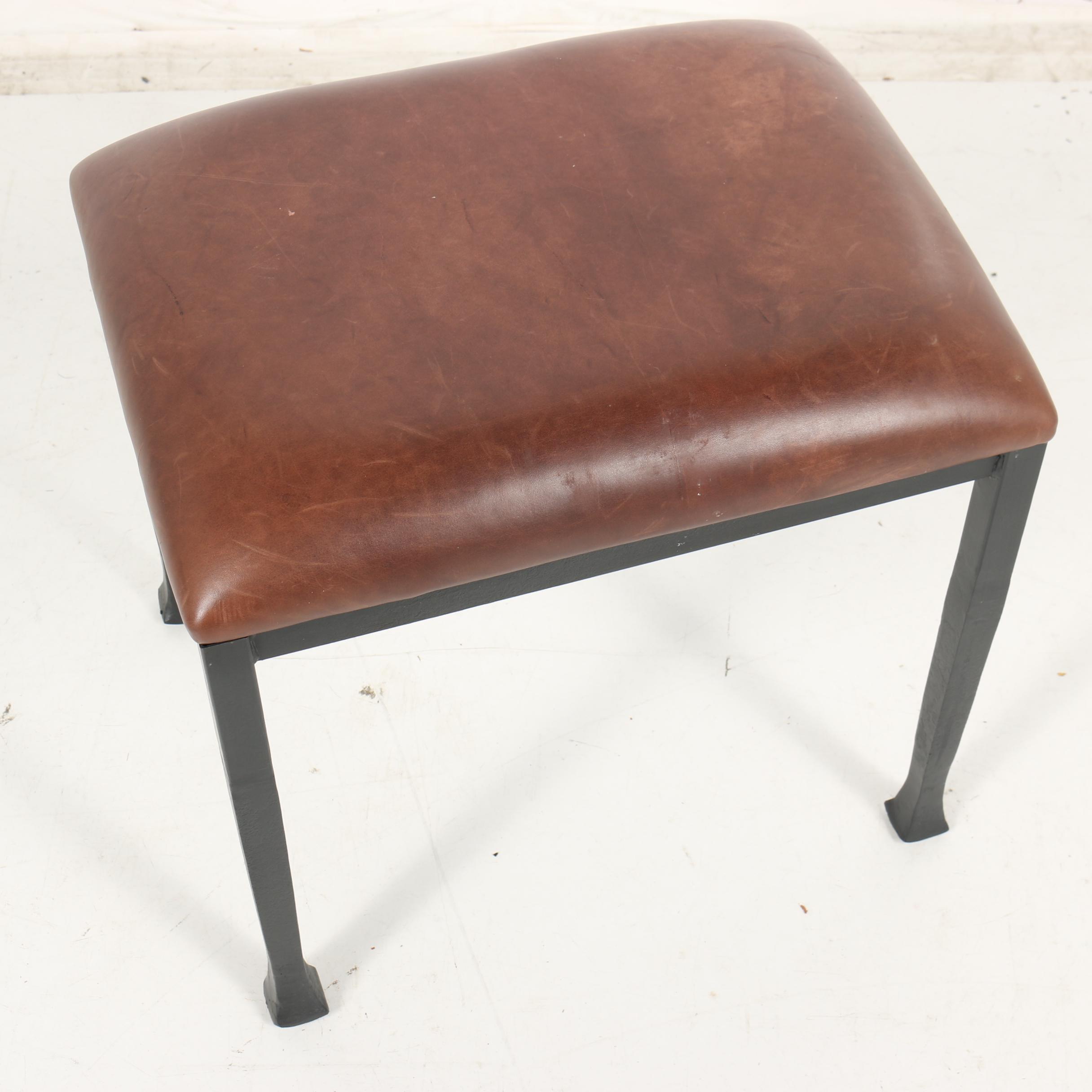 Pottery Barn Leather and Iron Footstool | EBTH