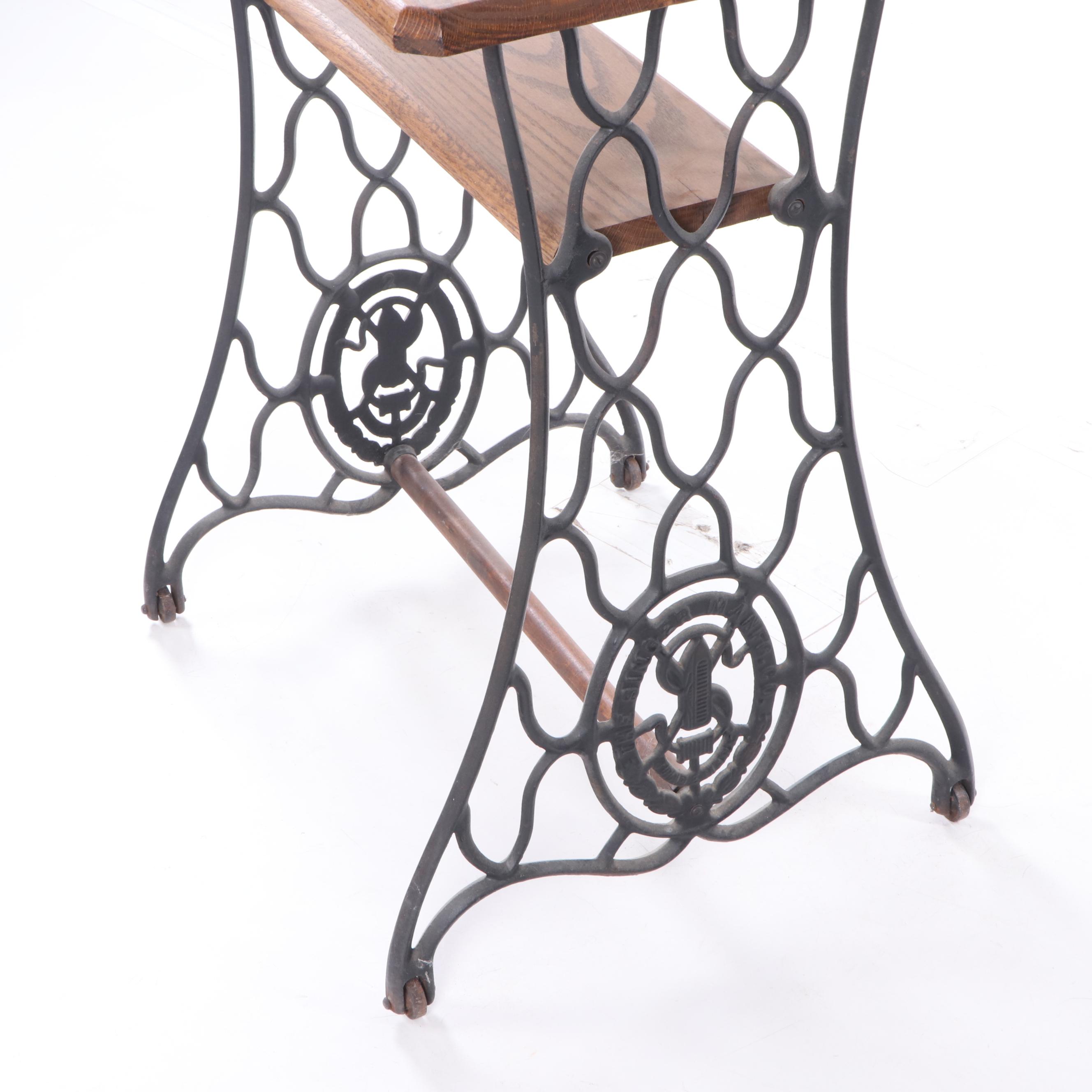 Cast Iron Singer Sewing Table Treadle Base with Oak Table Top, 1920s ...