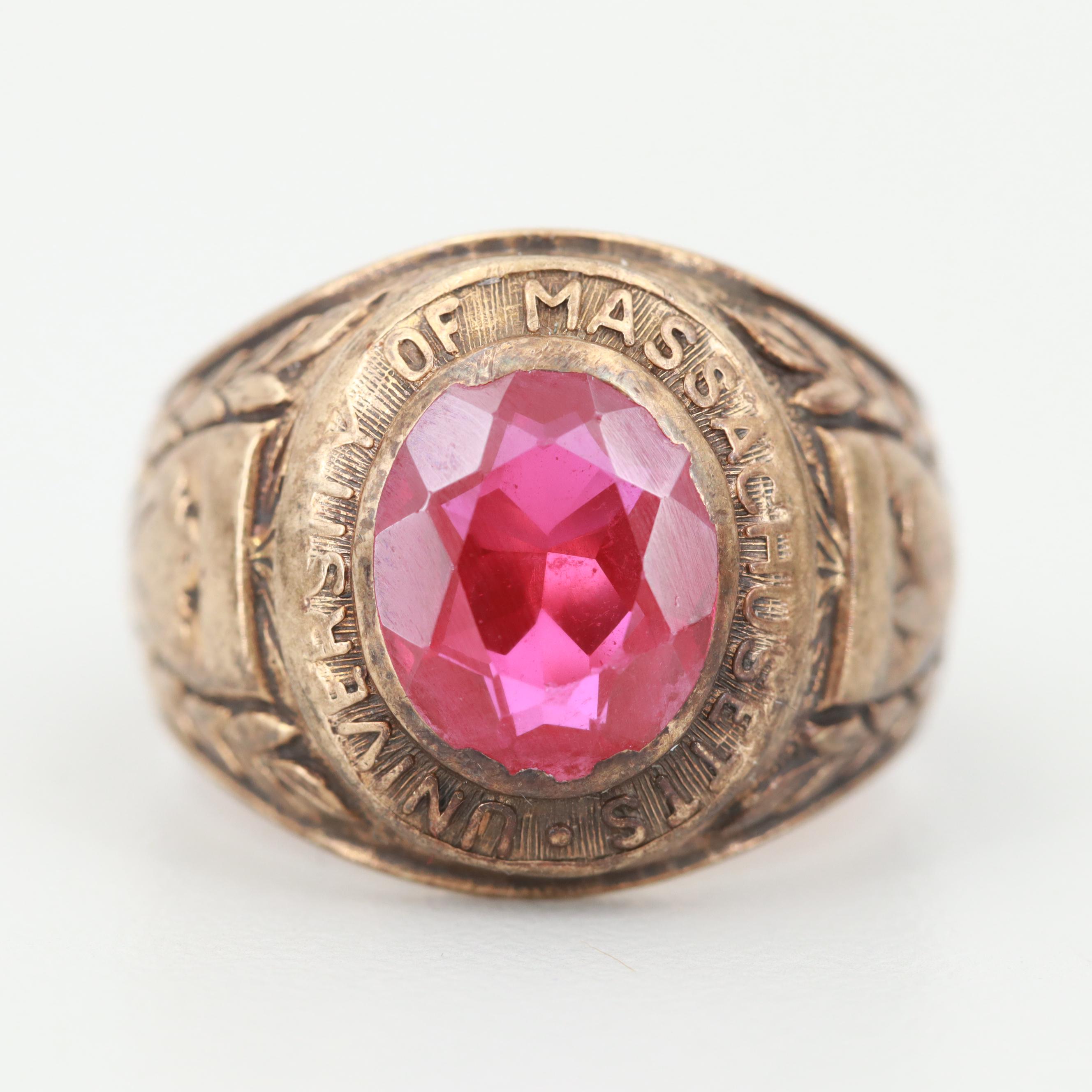 10K Yellow Gold Synthetic Ruby Class Ring | EBTH