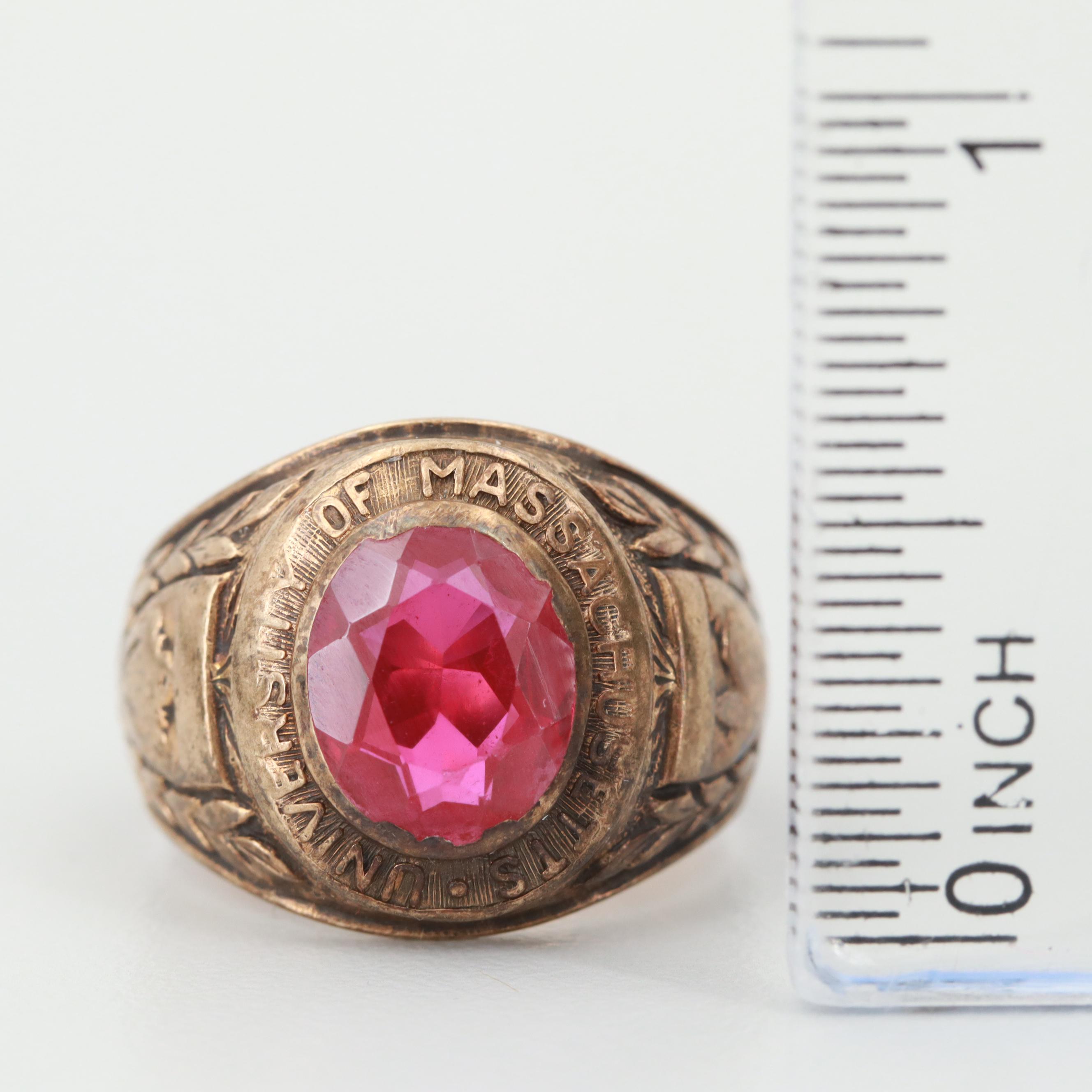 10K Yellow Gold Synthetic Ruby Class Ring | EBTH