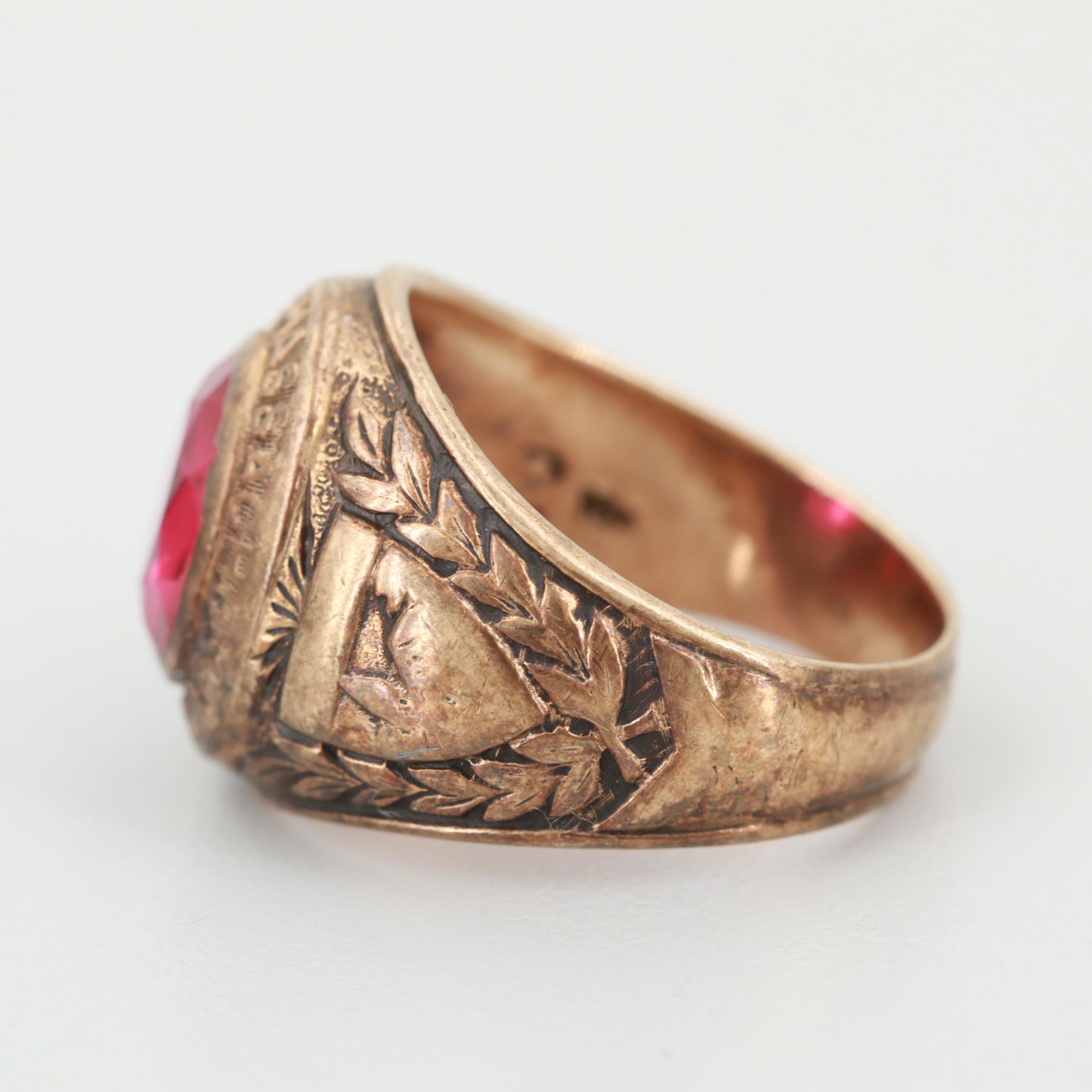 10K Yellow Gold Synthetic Ruby Class Ring | EBTH