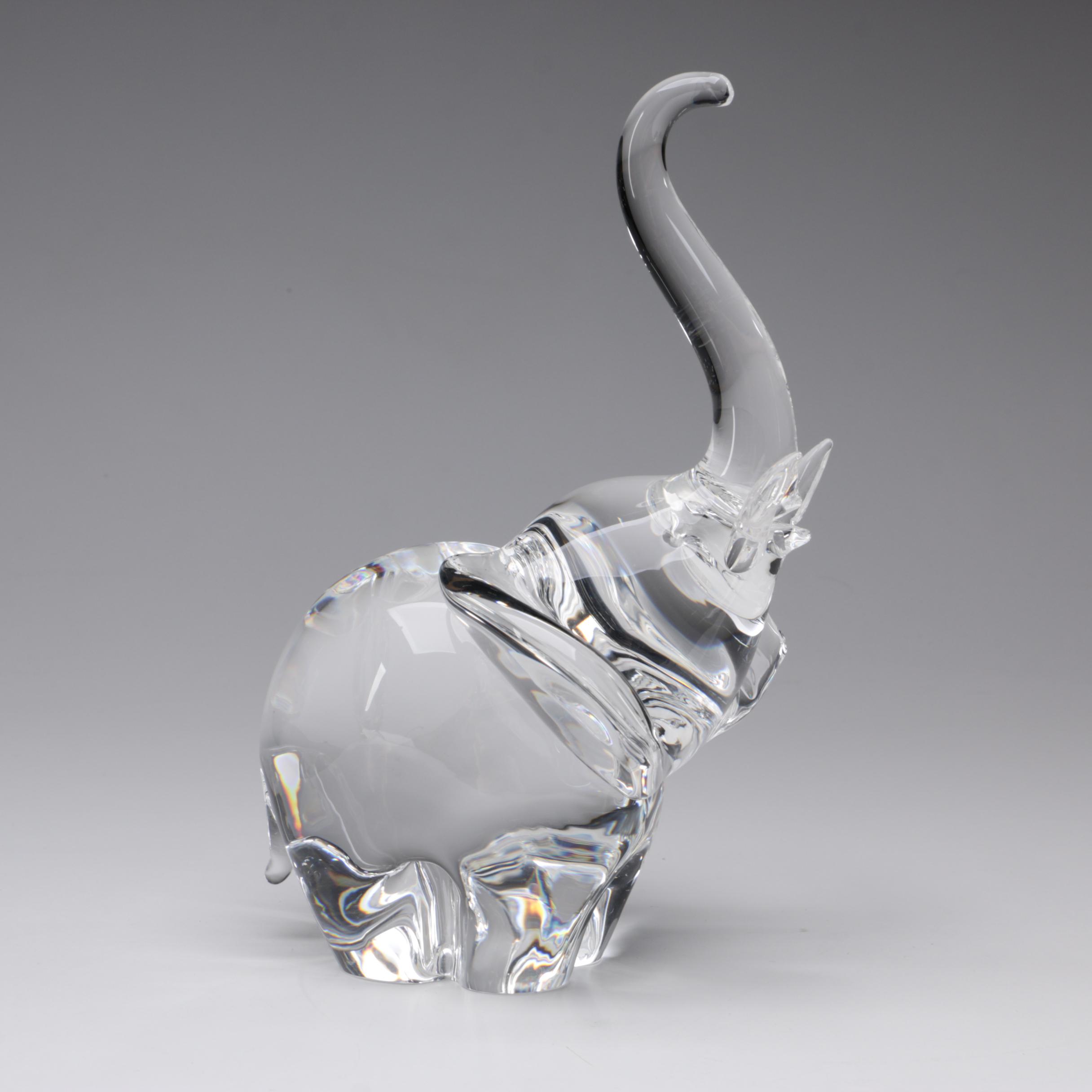 Steuben Art Glass "Trumpeting Elephant" Figurine by James Houston, 1964 ...