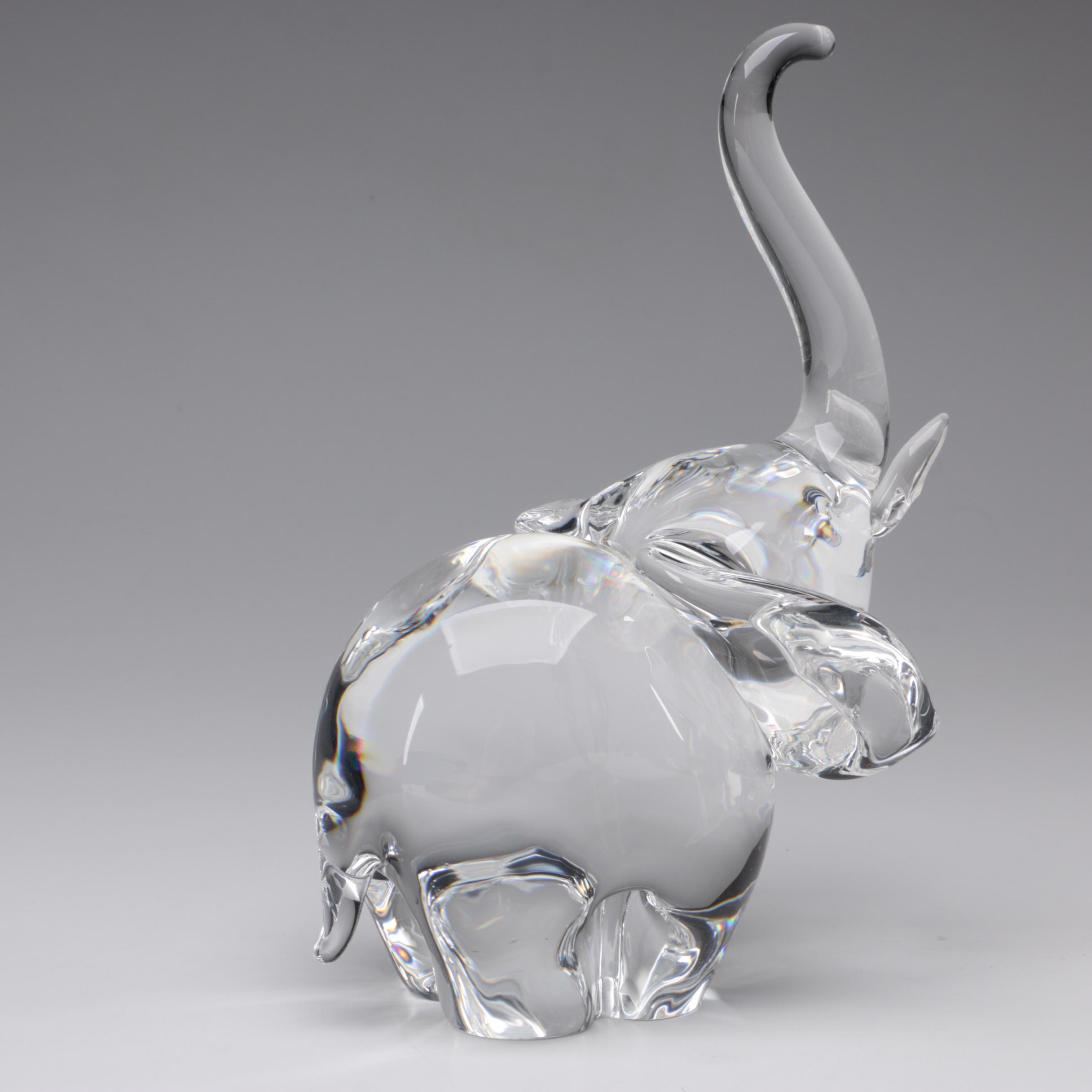 Steuben Art Glass "Trumpeting Elephant" Figurine by James Houston, 1964 ...
