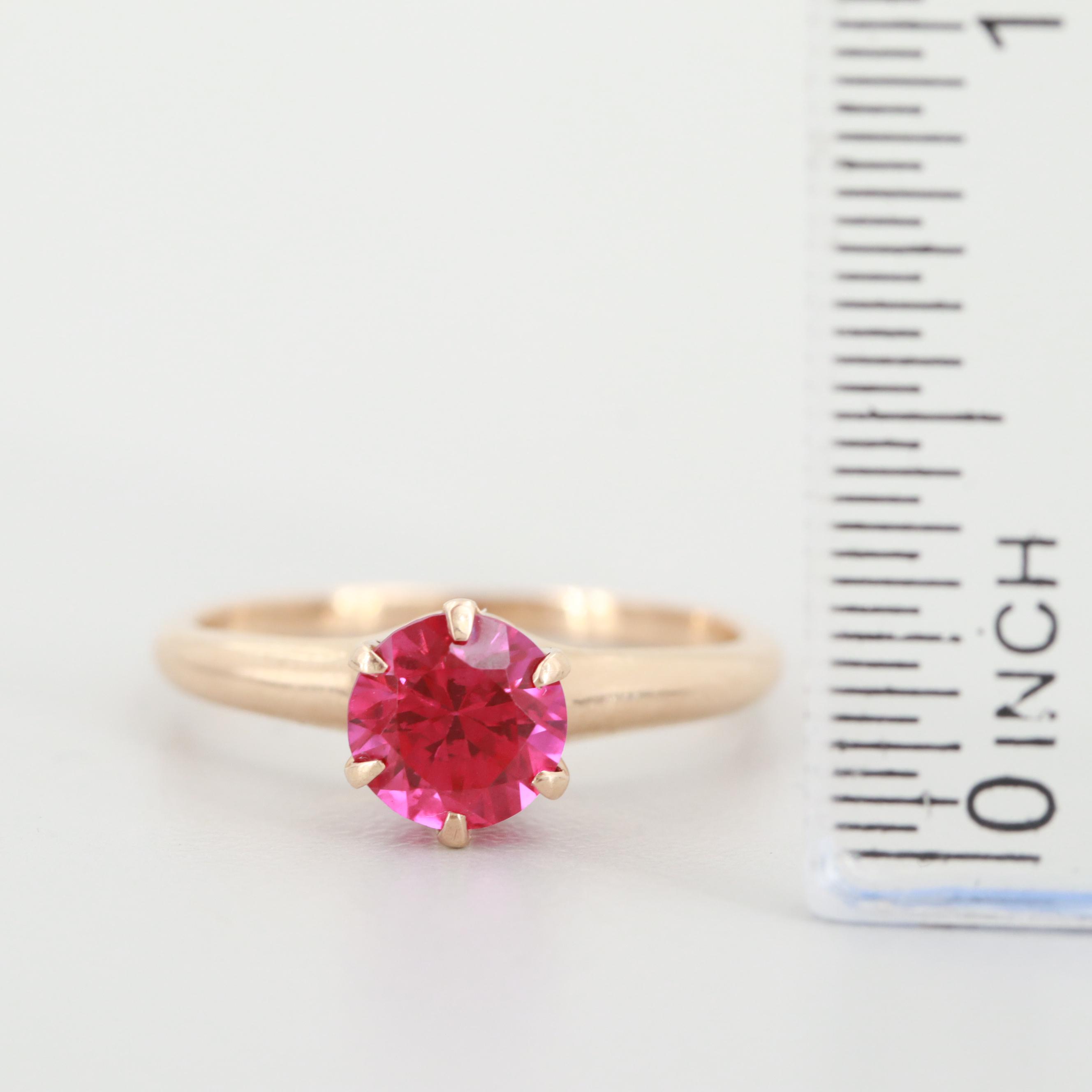 14K Yellow Gold Synthetic Ruby Ring | EBTH