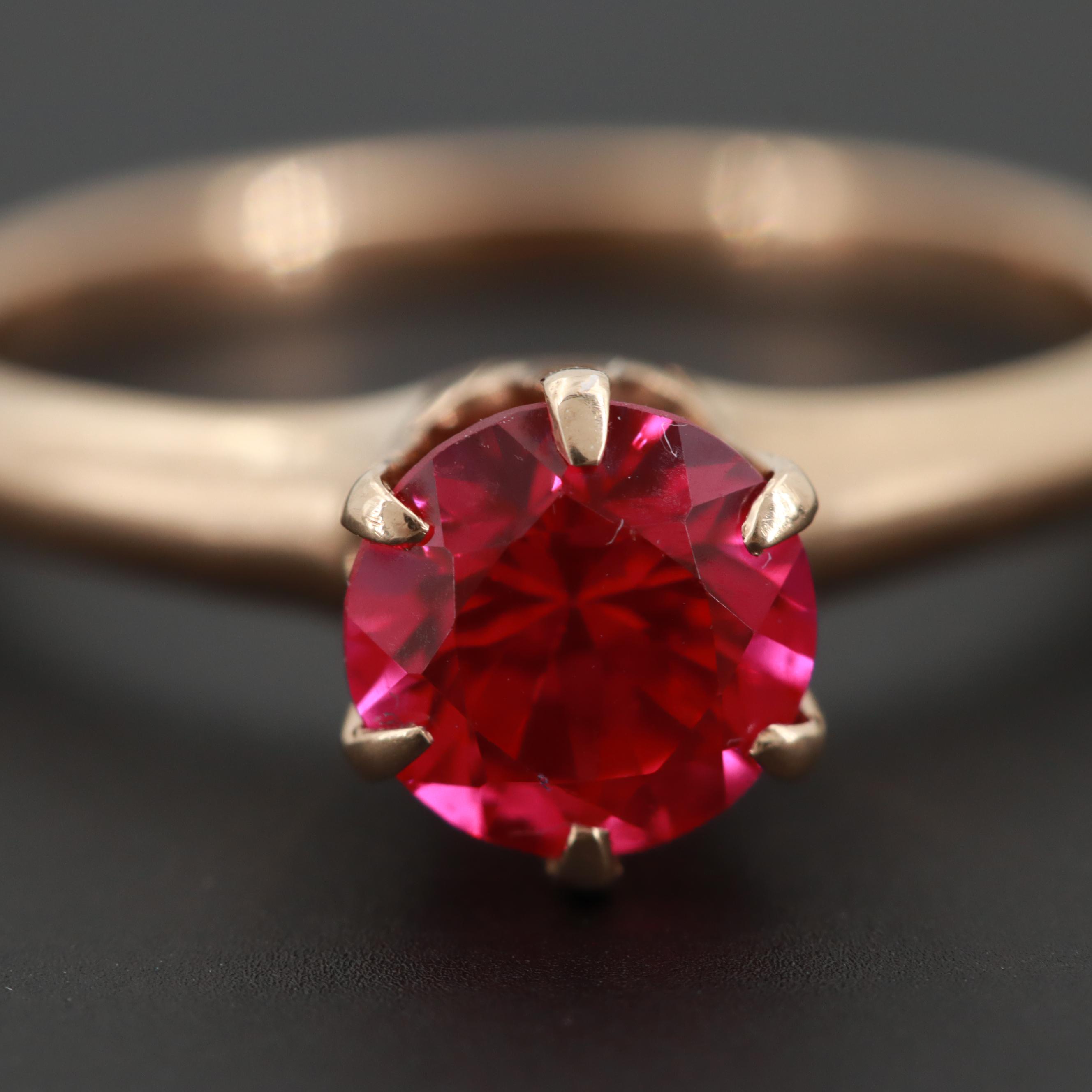 14K Yellow Gold Synthetic Ruby Ring | EBTH