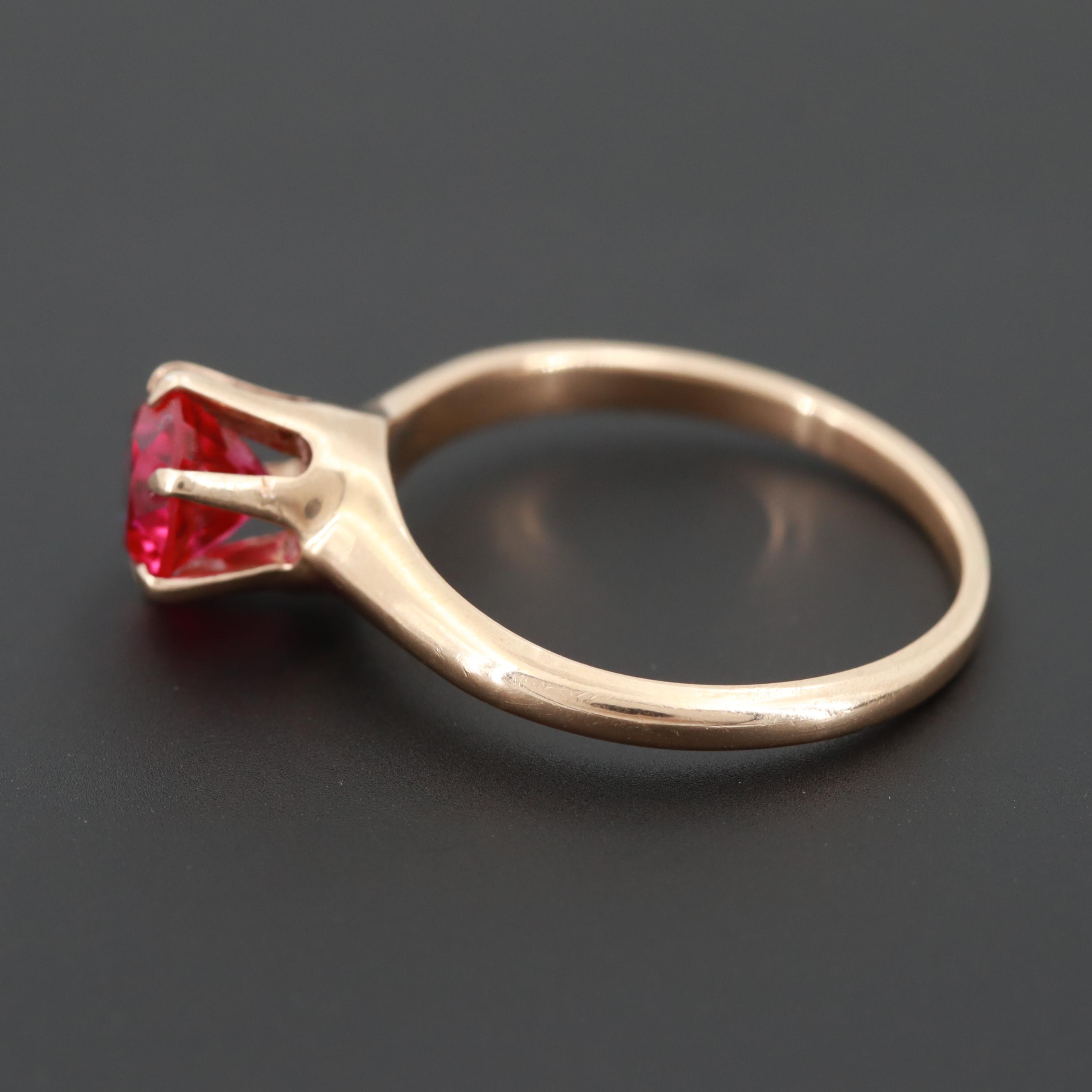 14K Yellow Gold Synthetic Ruby Ring | EBTH