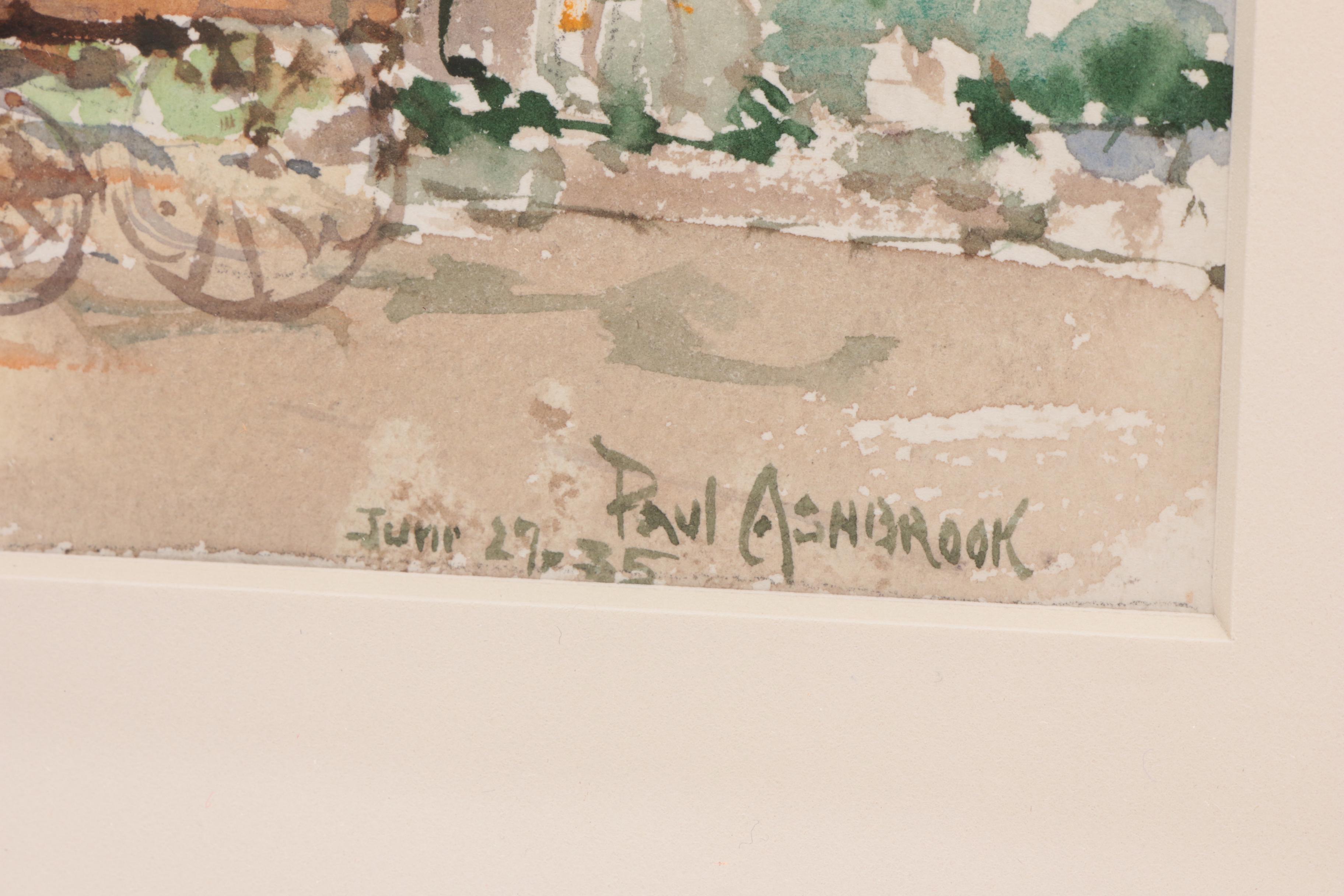 Paul Ashbrook 1935 Watercolor Painting "Hotel de Ville Marche ...