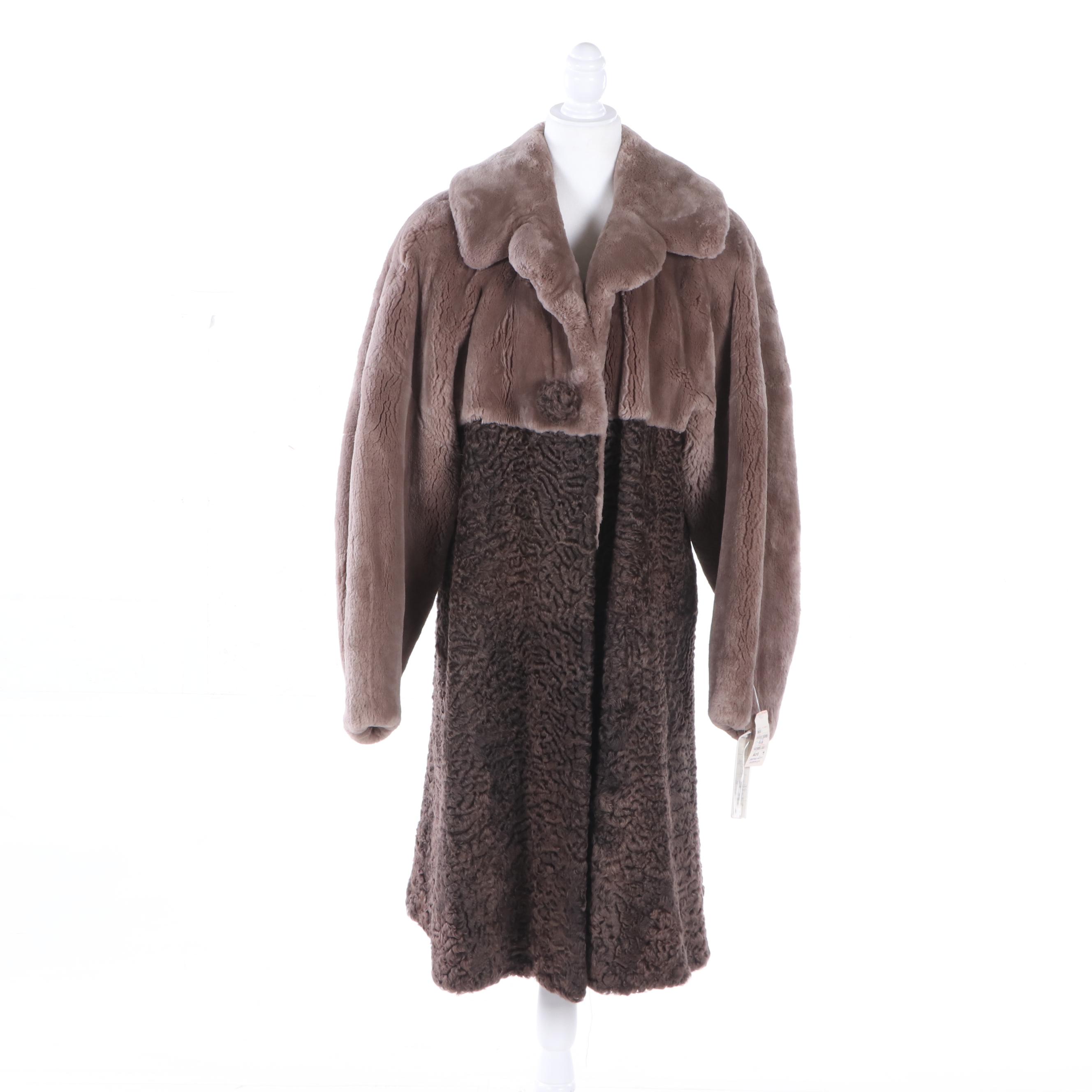 McComber Dyed Sheared Beaver and Dyed Persian Lamb Fur Coat, Made in ...