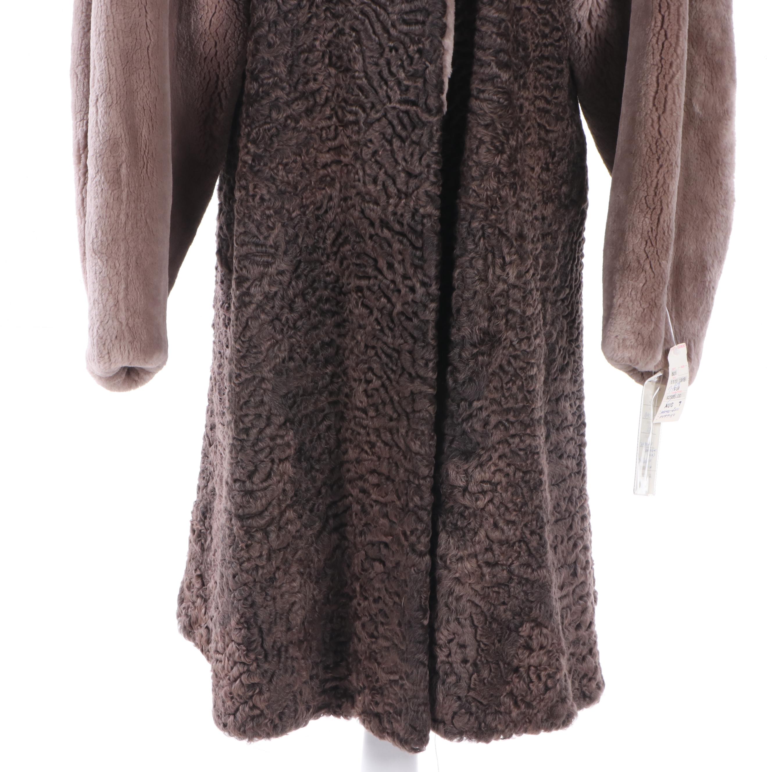 McComber Dyed Sheared Beaver and Dyed Persian Lamb Fur Coat, Made in ...