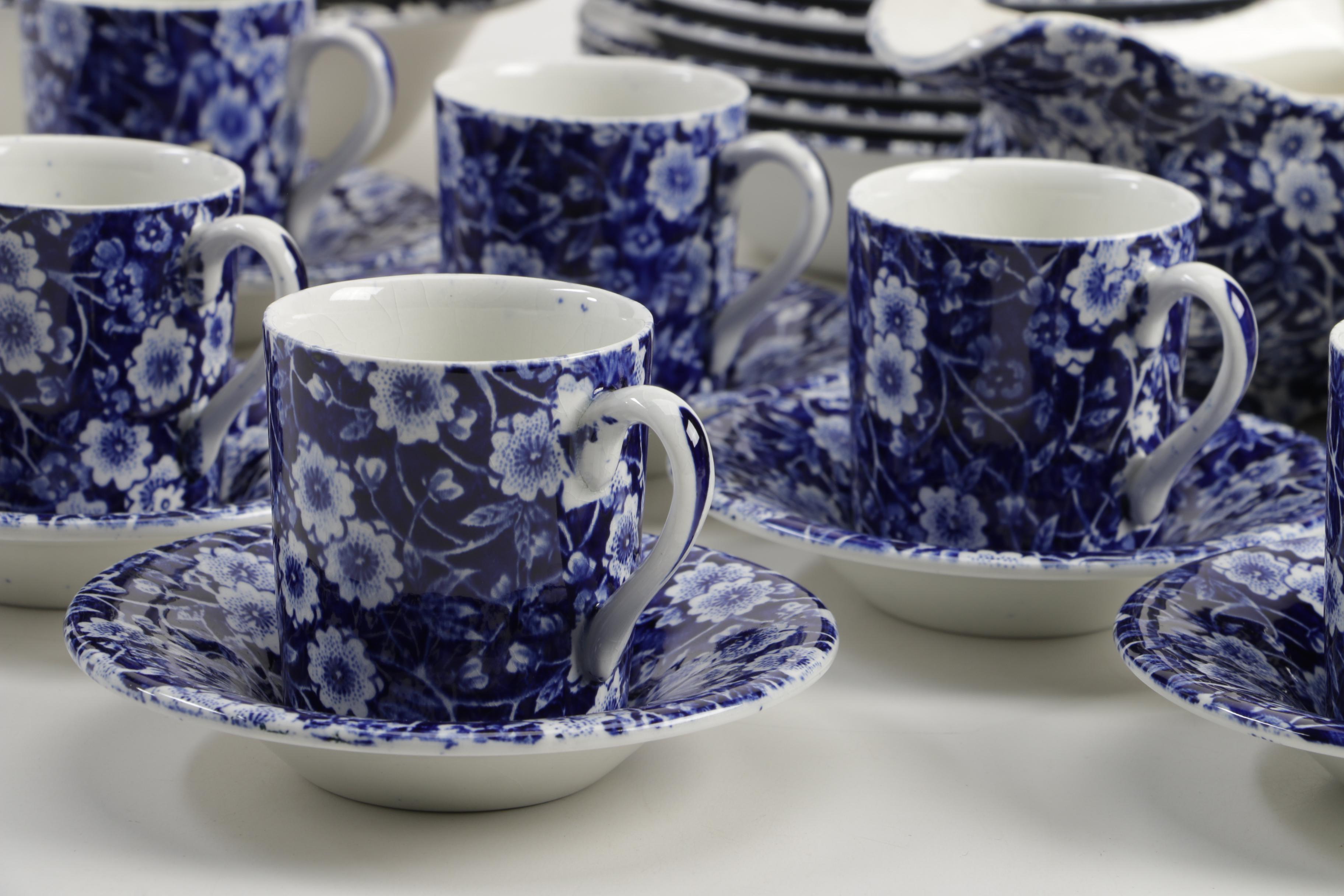 Crownford Staffordshire "Calico Blue" Ironstone Dinnerware and Serving ...