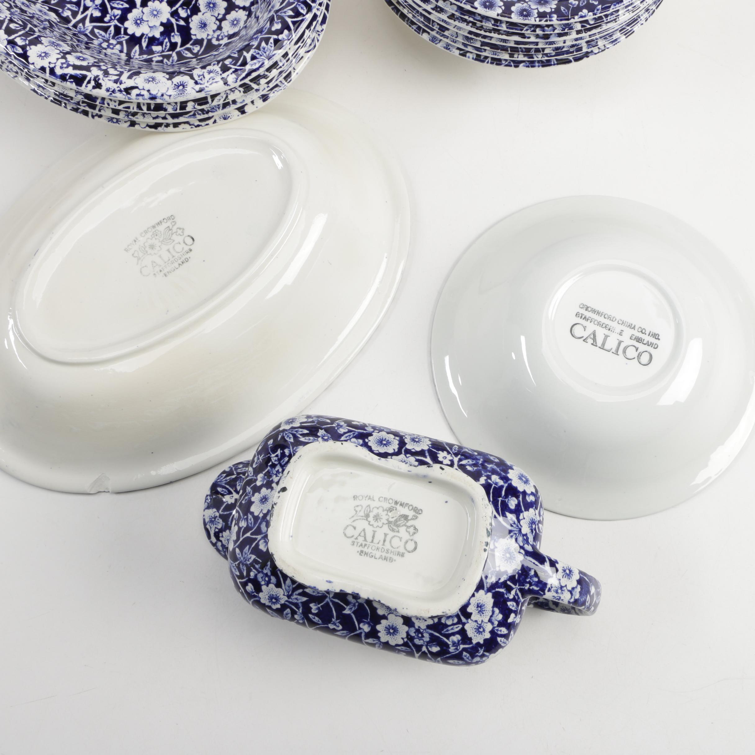 Crownford Staffordshire "Calico Blue" Ironstone Dinnerware and Serving ...