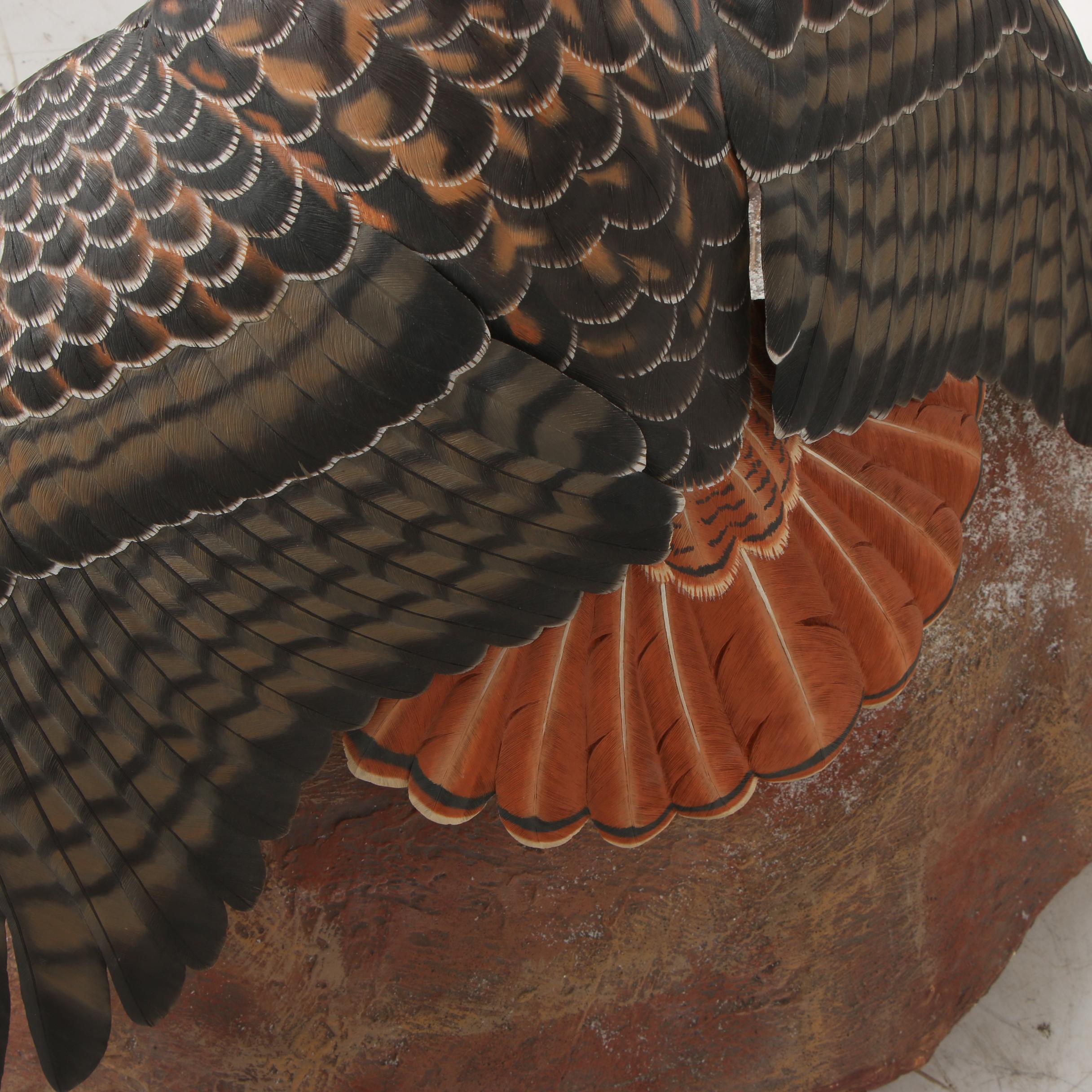 "Red-Tailed Hawk" Wood-Carved Sculpture by William Bishop | EBTH