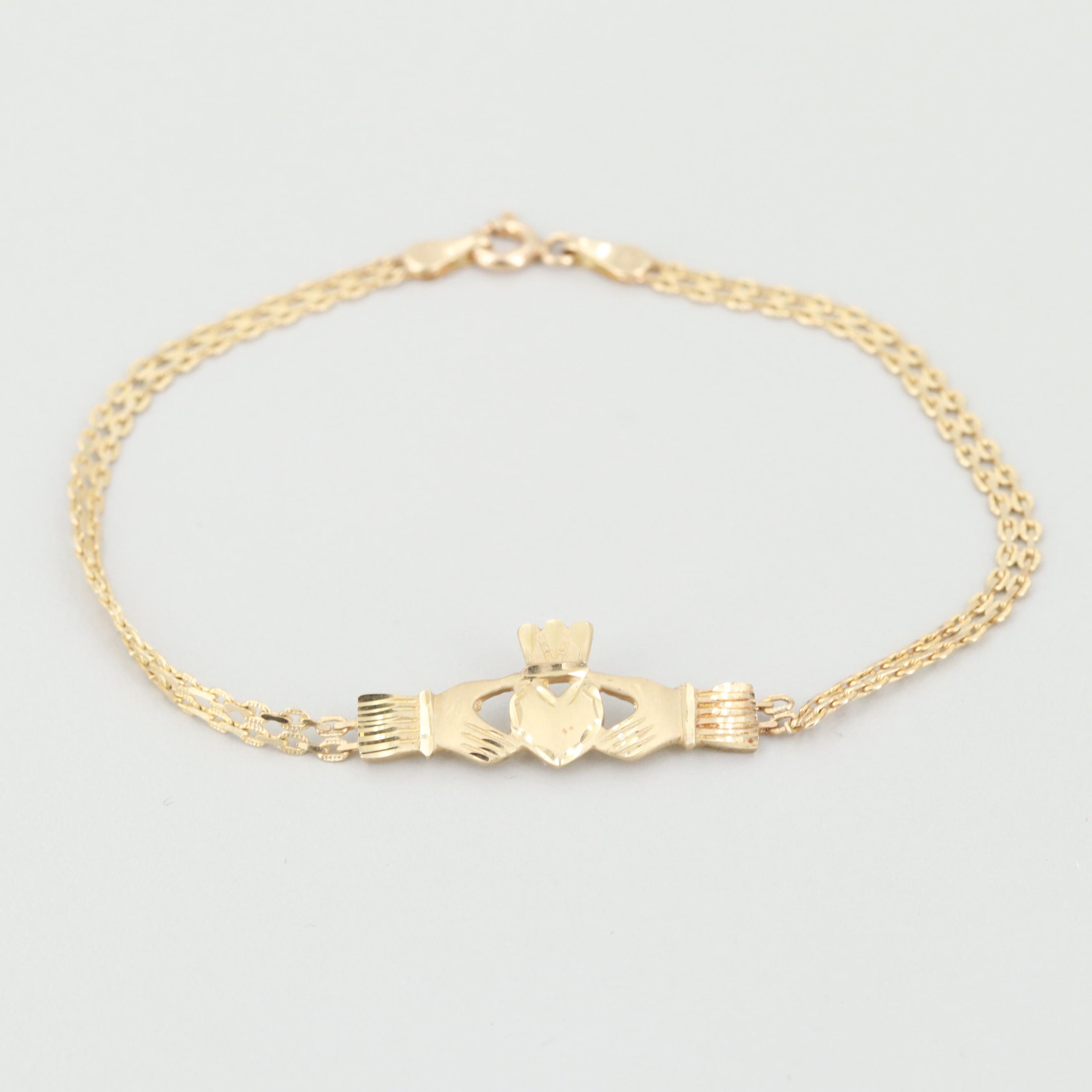 14K Yellow Gold Claddagh Motif Bracelet | EBTH