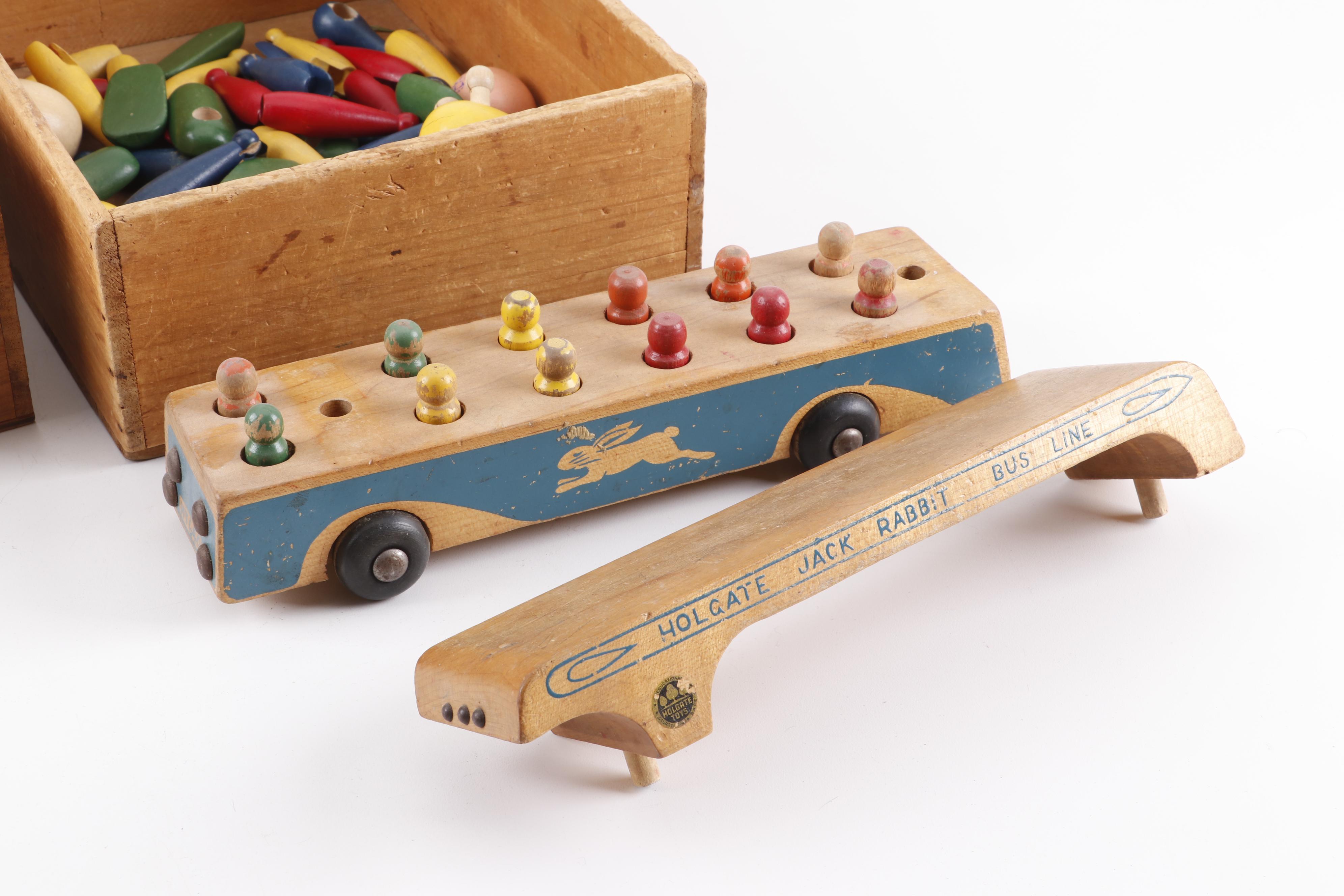 1940s Wooden Toy Collection and Bins | EBTH