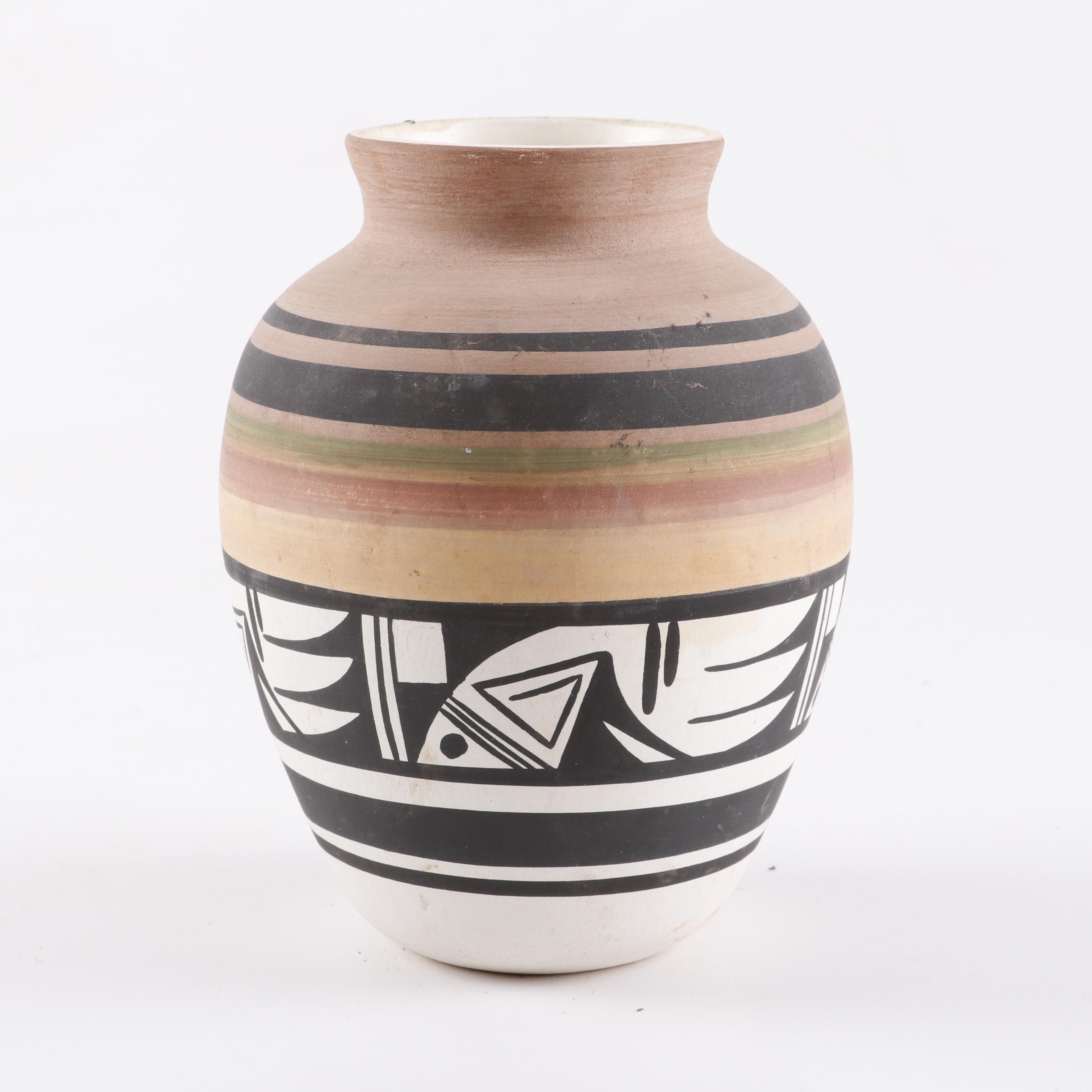 Native American and Native American Style Pottery with Woven Basket and ...