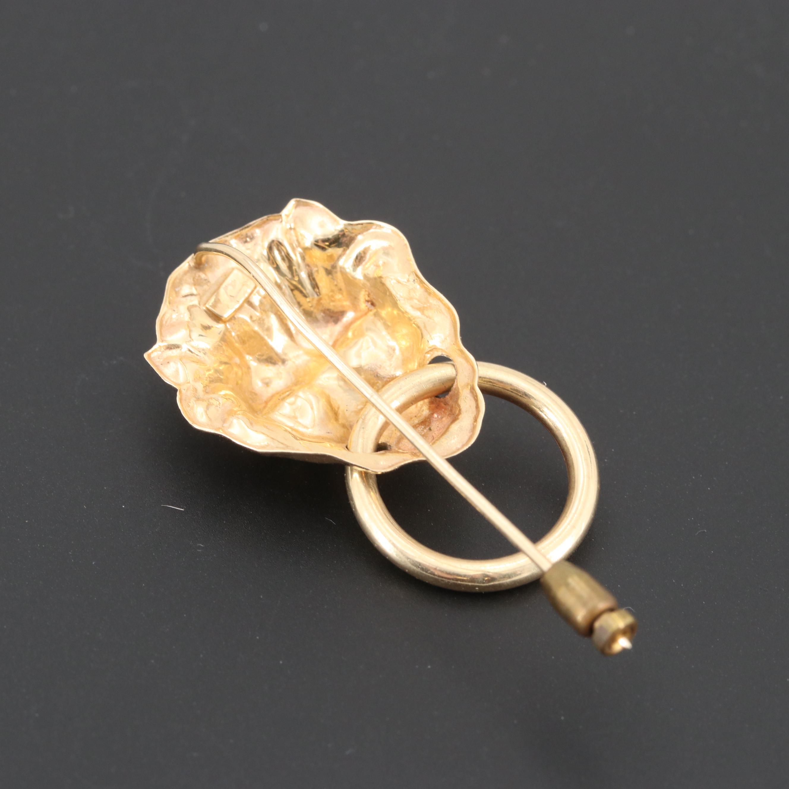 14K Yellow Gold Articulated Door Knocker Pin | EBTH