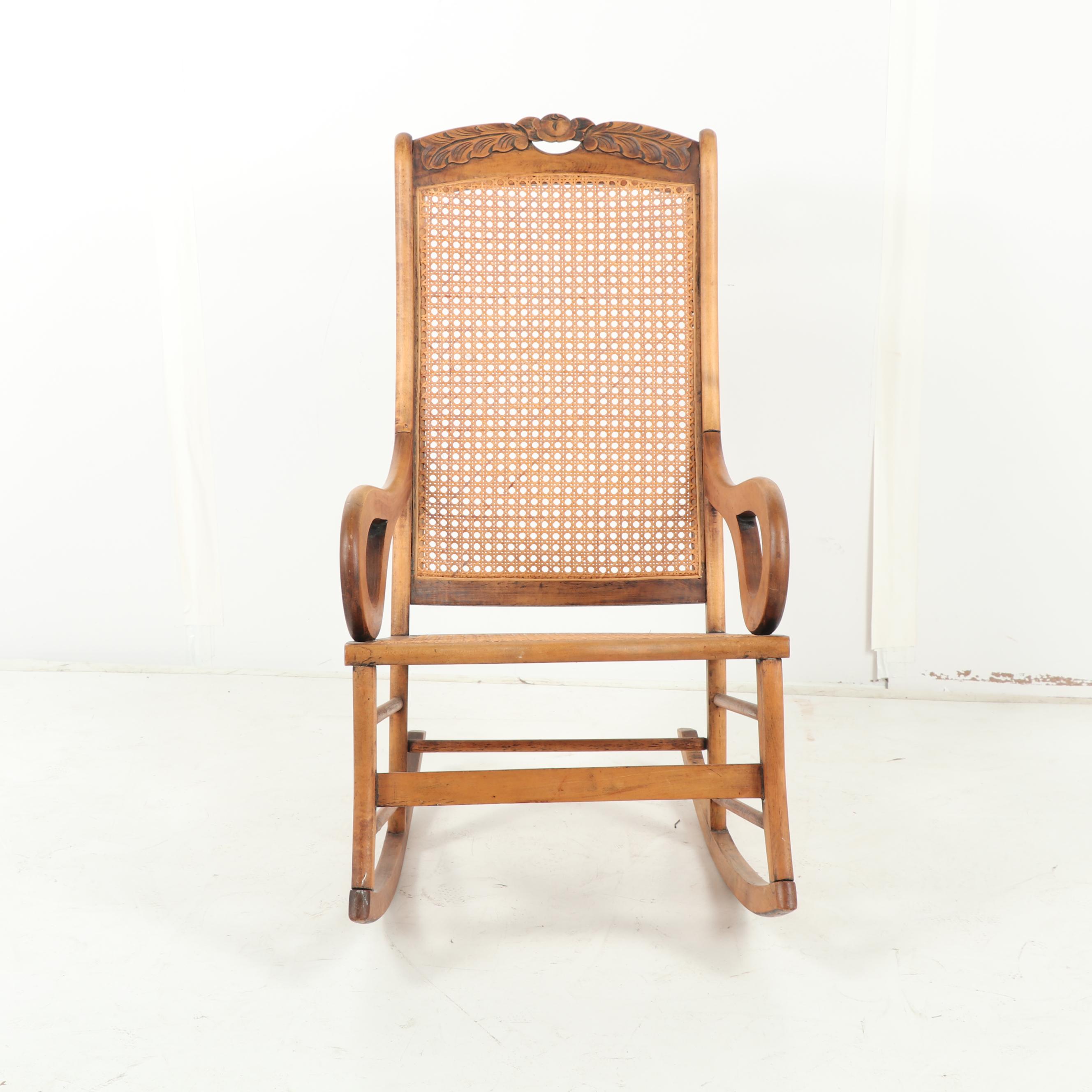 Cane Back Wooden Rocking Chair | EBTH