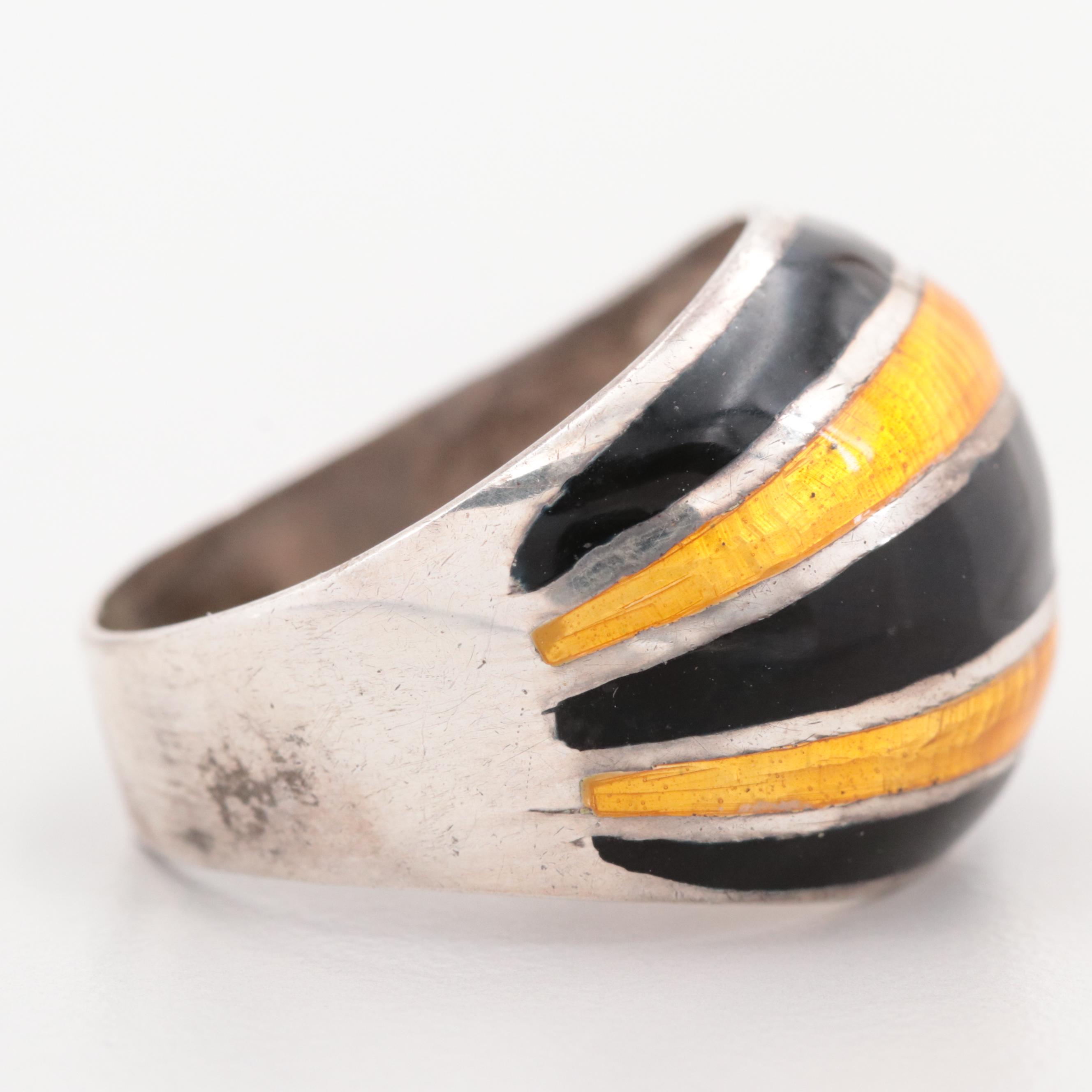 Sterling Silver Champlevé Enamel Bombé Ring | EBTH