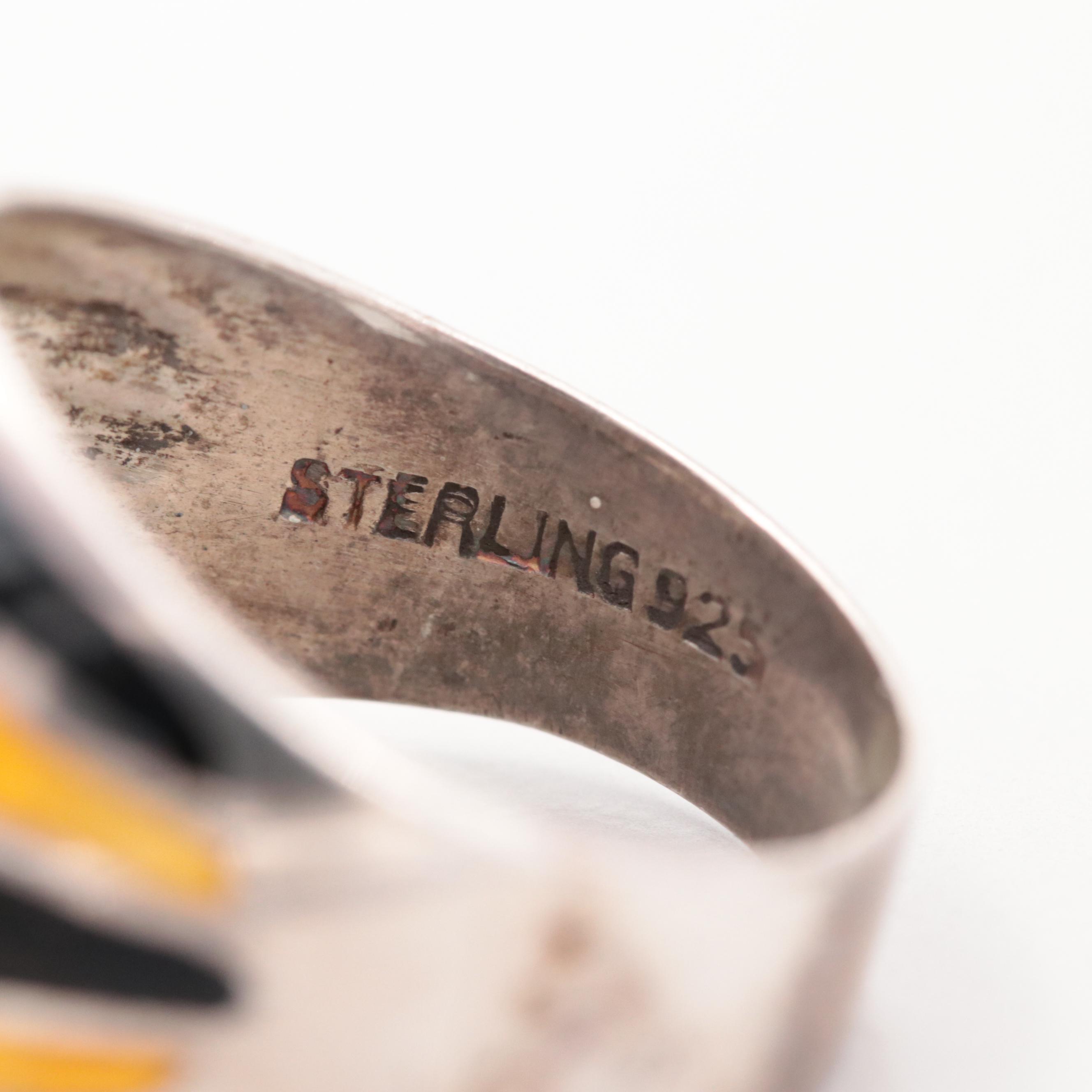 Sterling Silver Champlevé Enamel Bombé Ring | EBTH