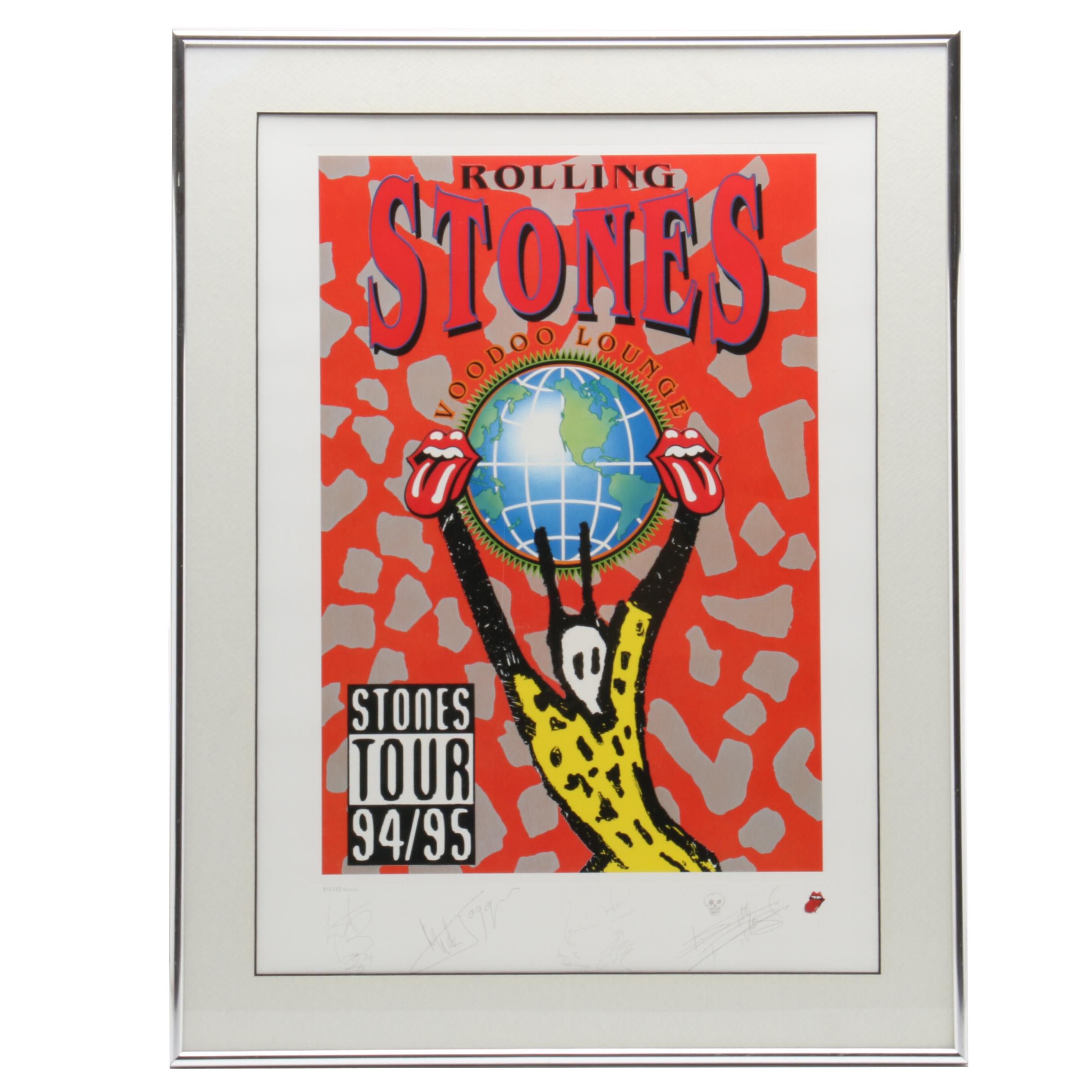 1994 Framed Rolling Stones Signed Limited "Voodoo Lounge" Tour Poster ...