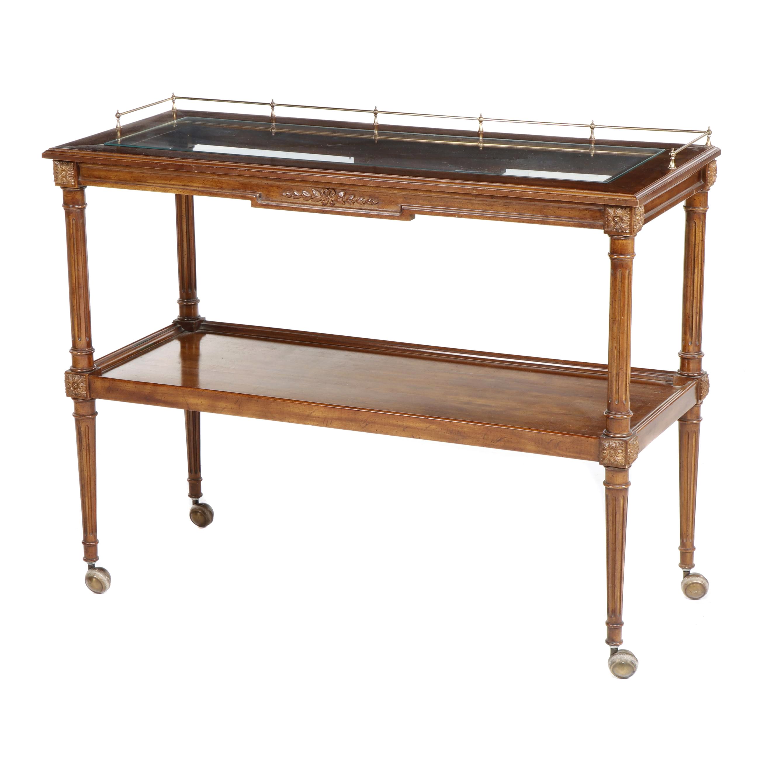 Louis XVI Style Davis Cabinet Company Glass Top Cherry Serving Cart | EBTH
