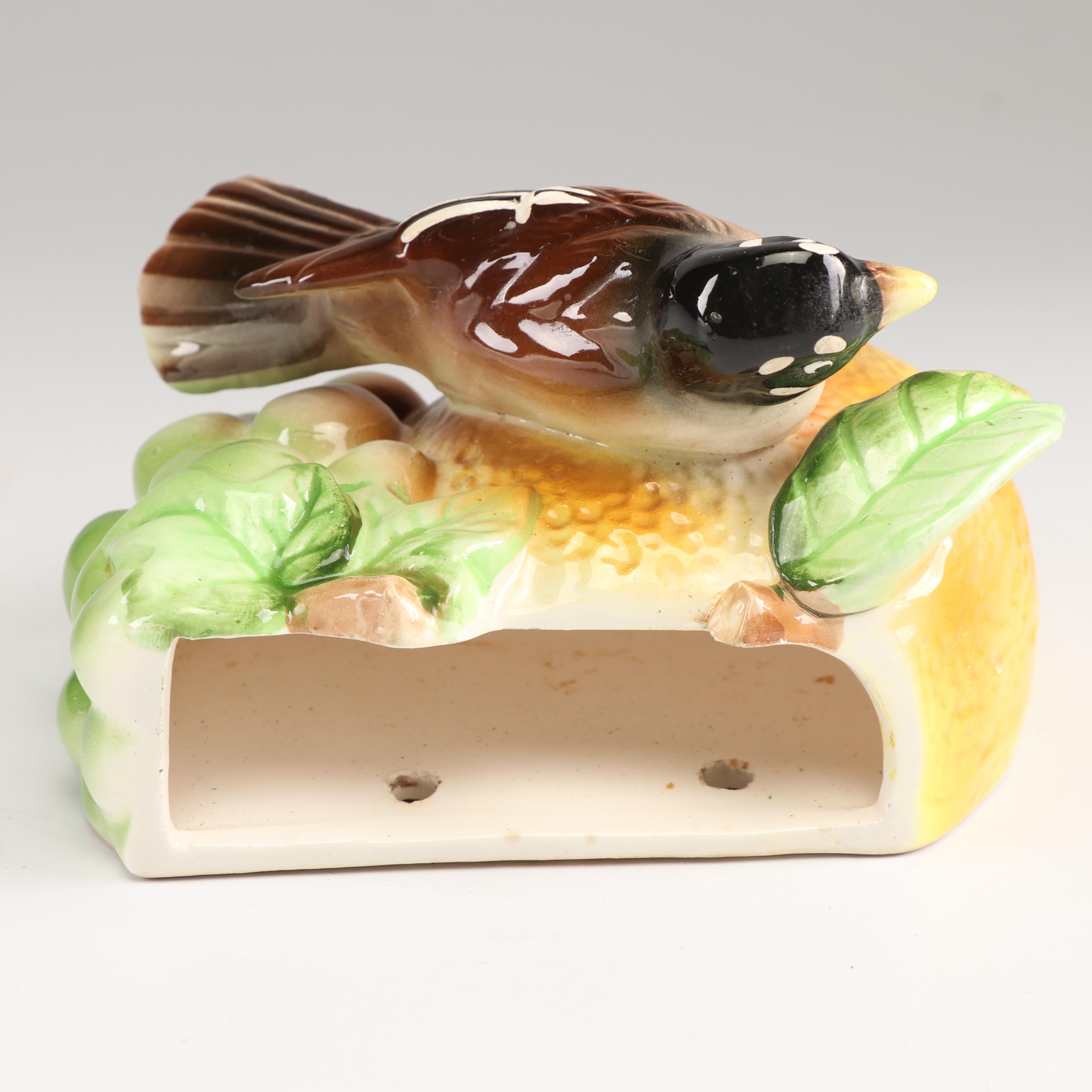 Hand Decorated Pottery "Robin" Wall Pocket, Mid-Century | EBTH