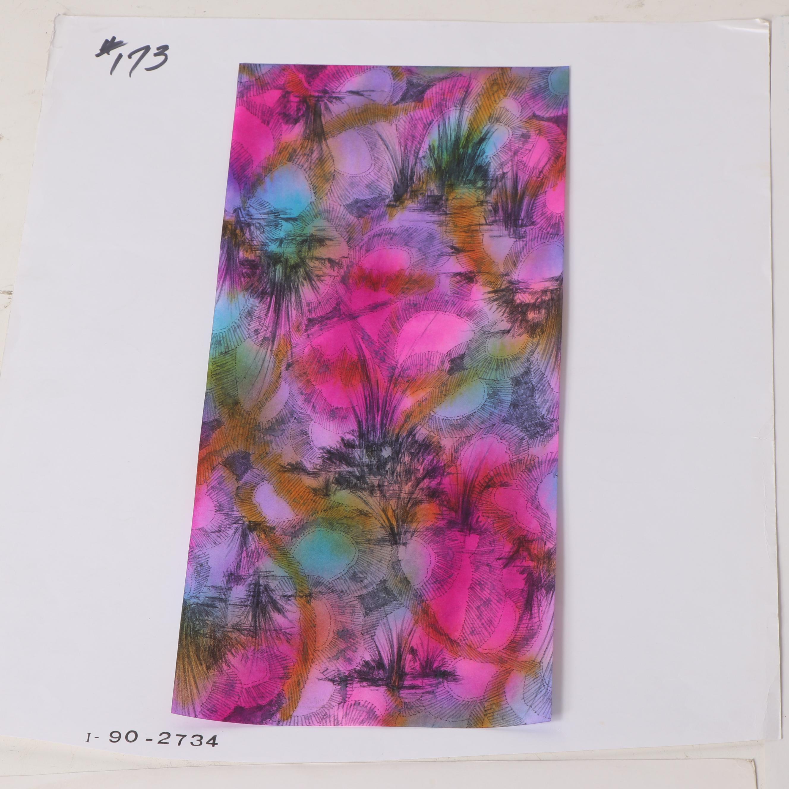 Vintage Painted Textile Design Colorway Sample Proofs | EBTH