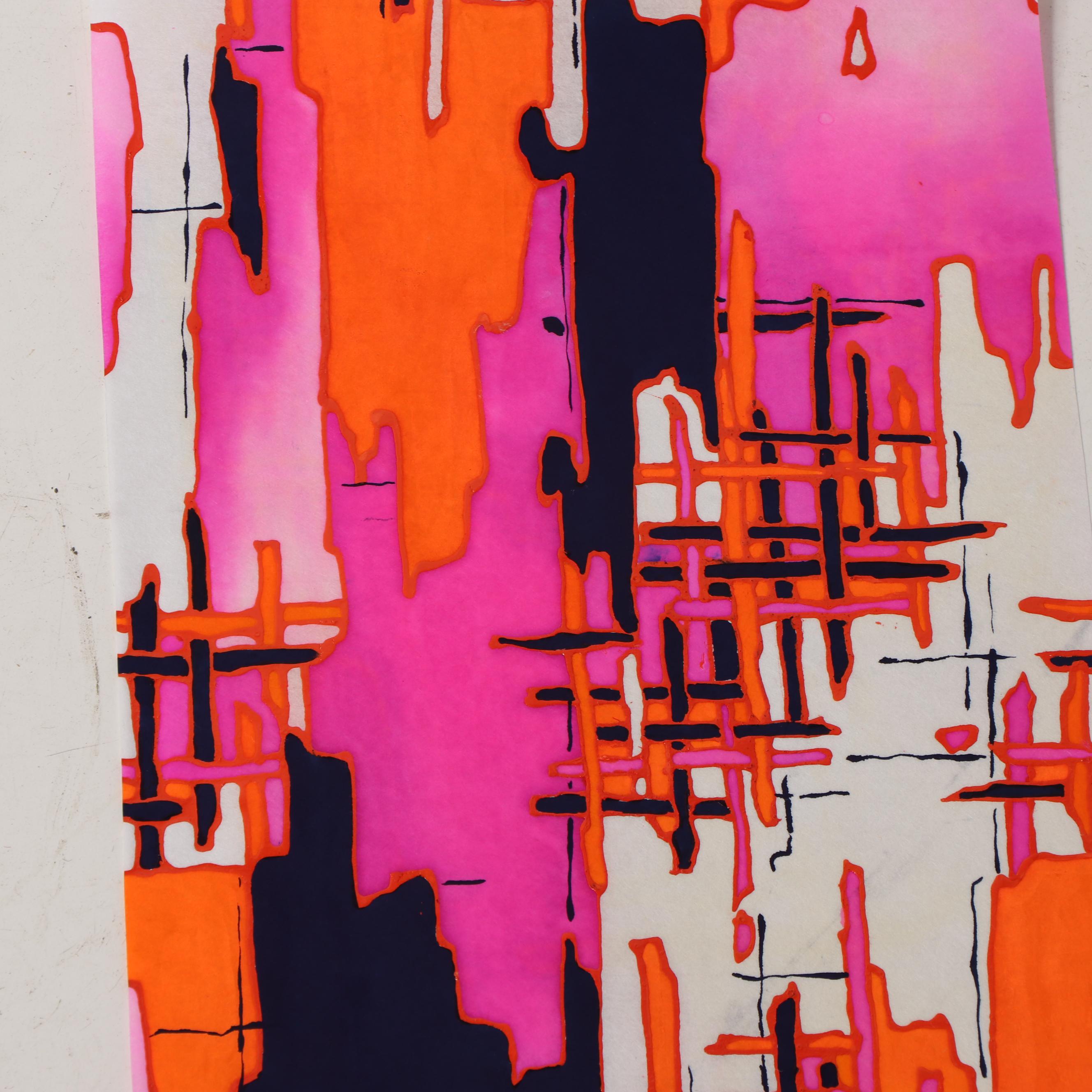 Vintage Painted Textile Design Colorway Sample Proofs | EBTH