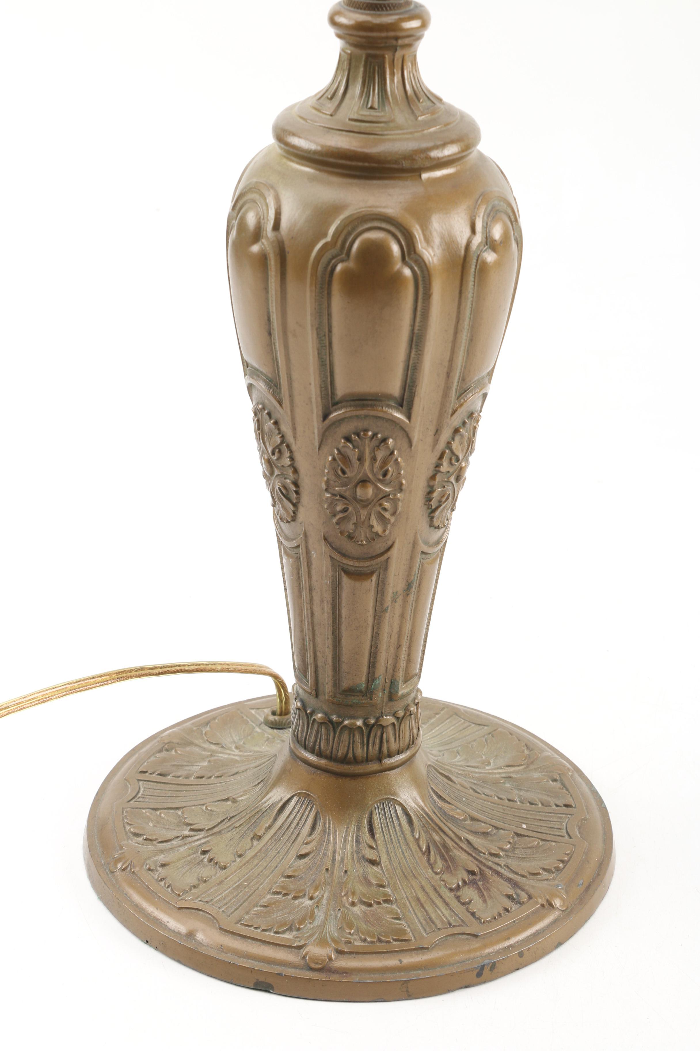Painted Cast Metal Table Lamp with Slag Glass Shade | EBTH