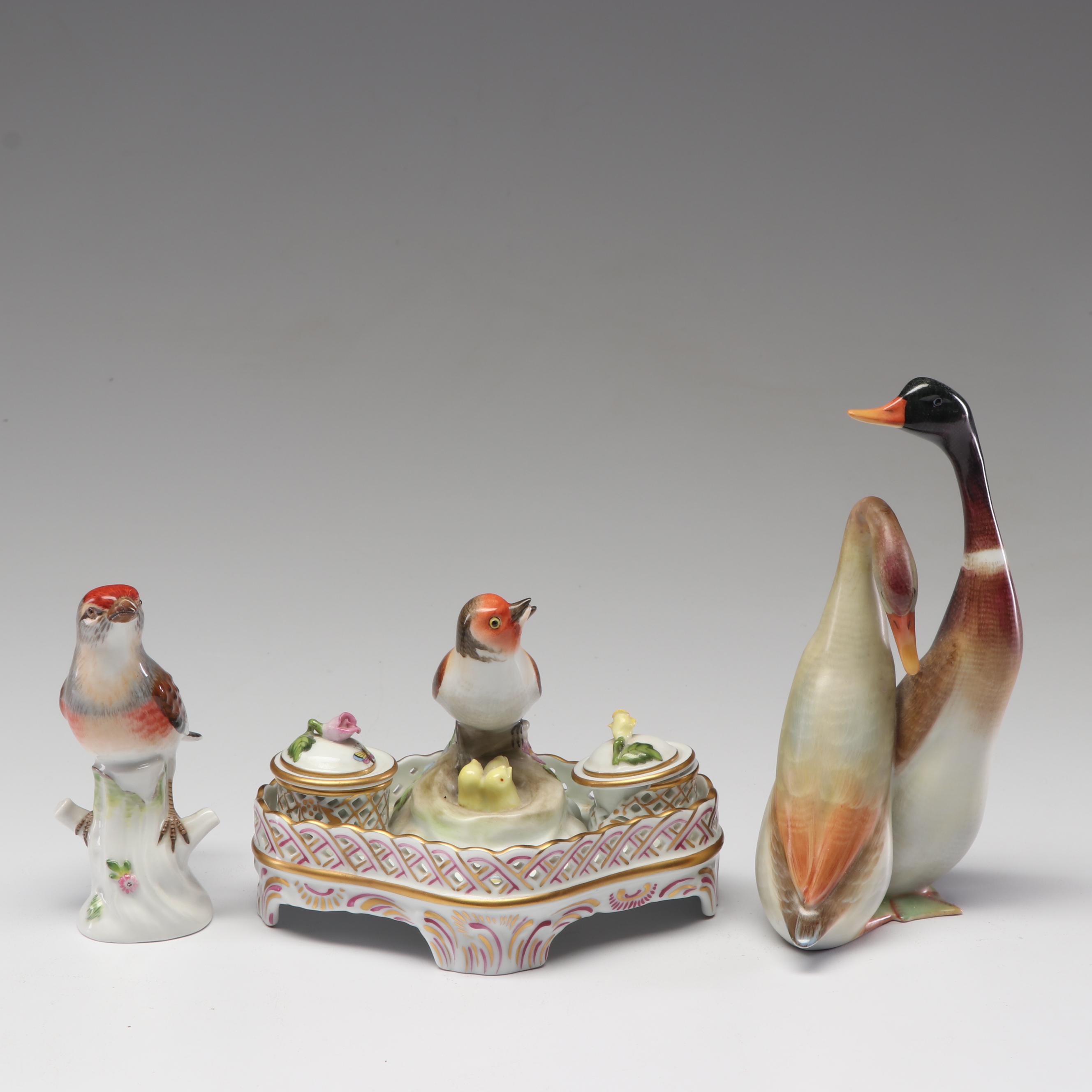 Herend Hungary "Rothschild Bird" and Ducks with Meissen Finch Porcelain ...