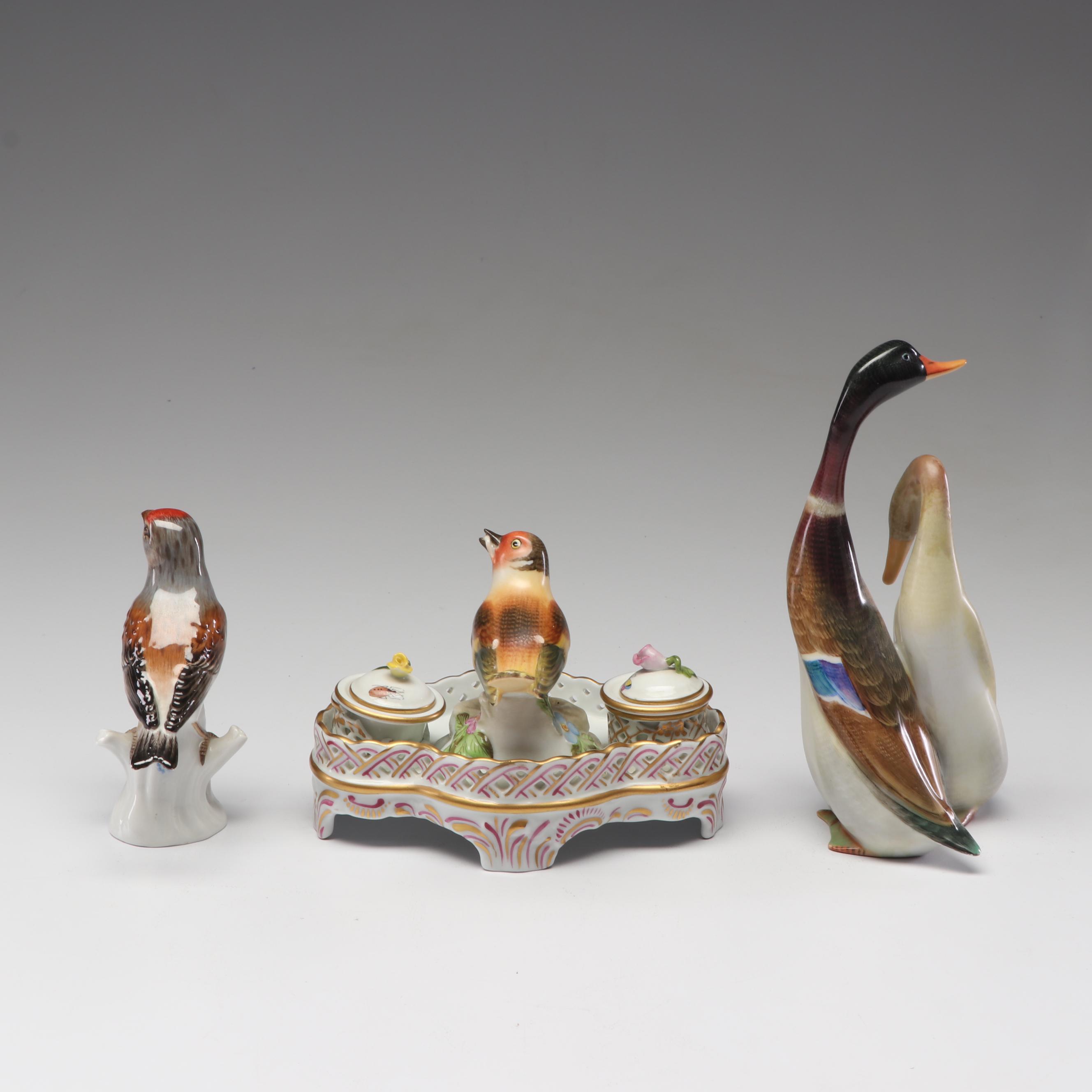 Herend Hungary "Rothschild Bird" and Ducks with Meissen Finch Porcelain ...