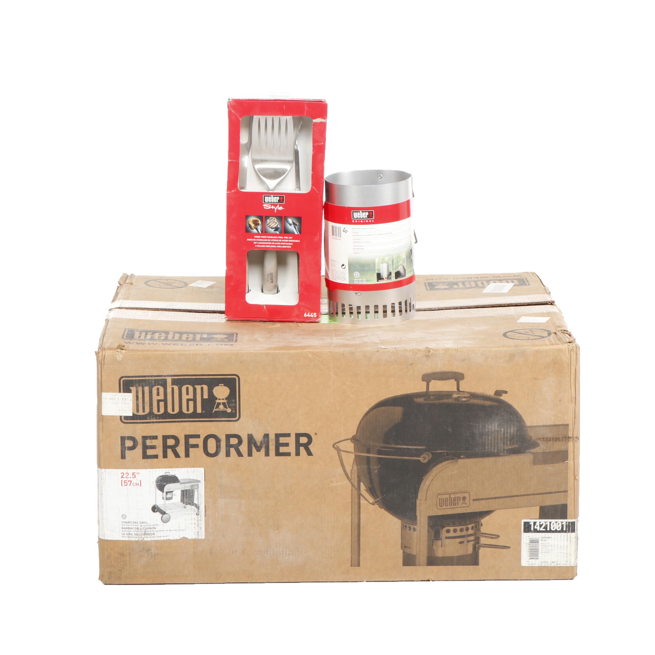 Weber Performer Charcoal Grill with Gas Ignition System and Accessories ...