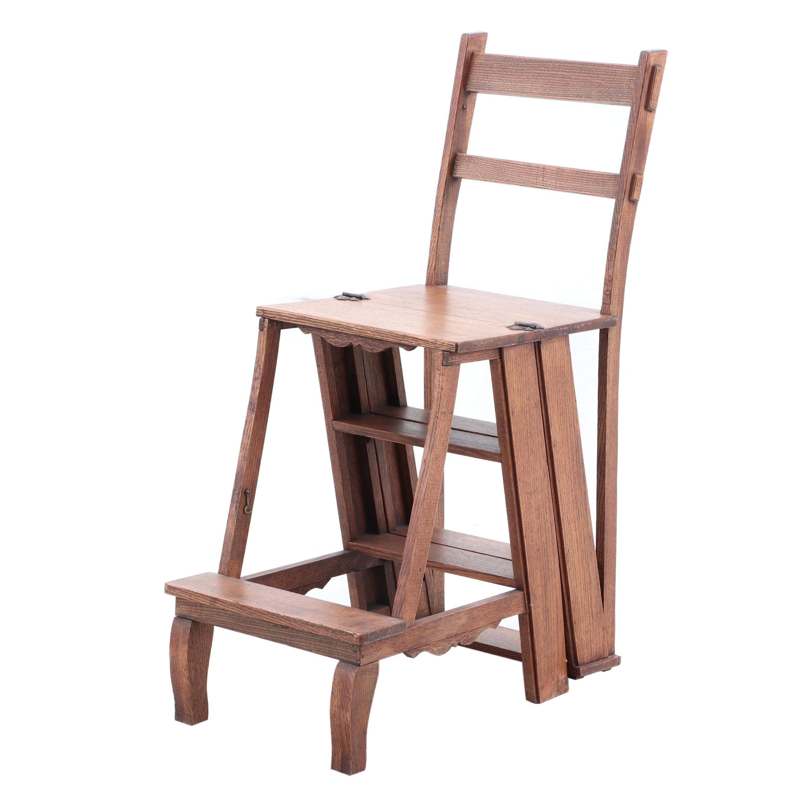 Arts and Crafts Style Mortise and Tenon Library Ladder/Chair | EBTH