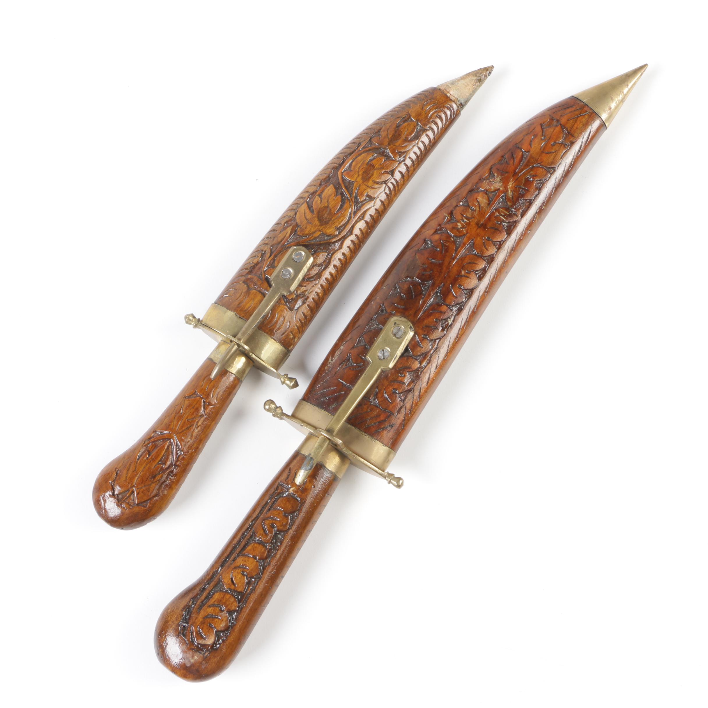 Indian Souvenir Carved Wood Handle and Sheath Knives with Locking ...