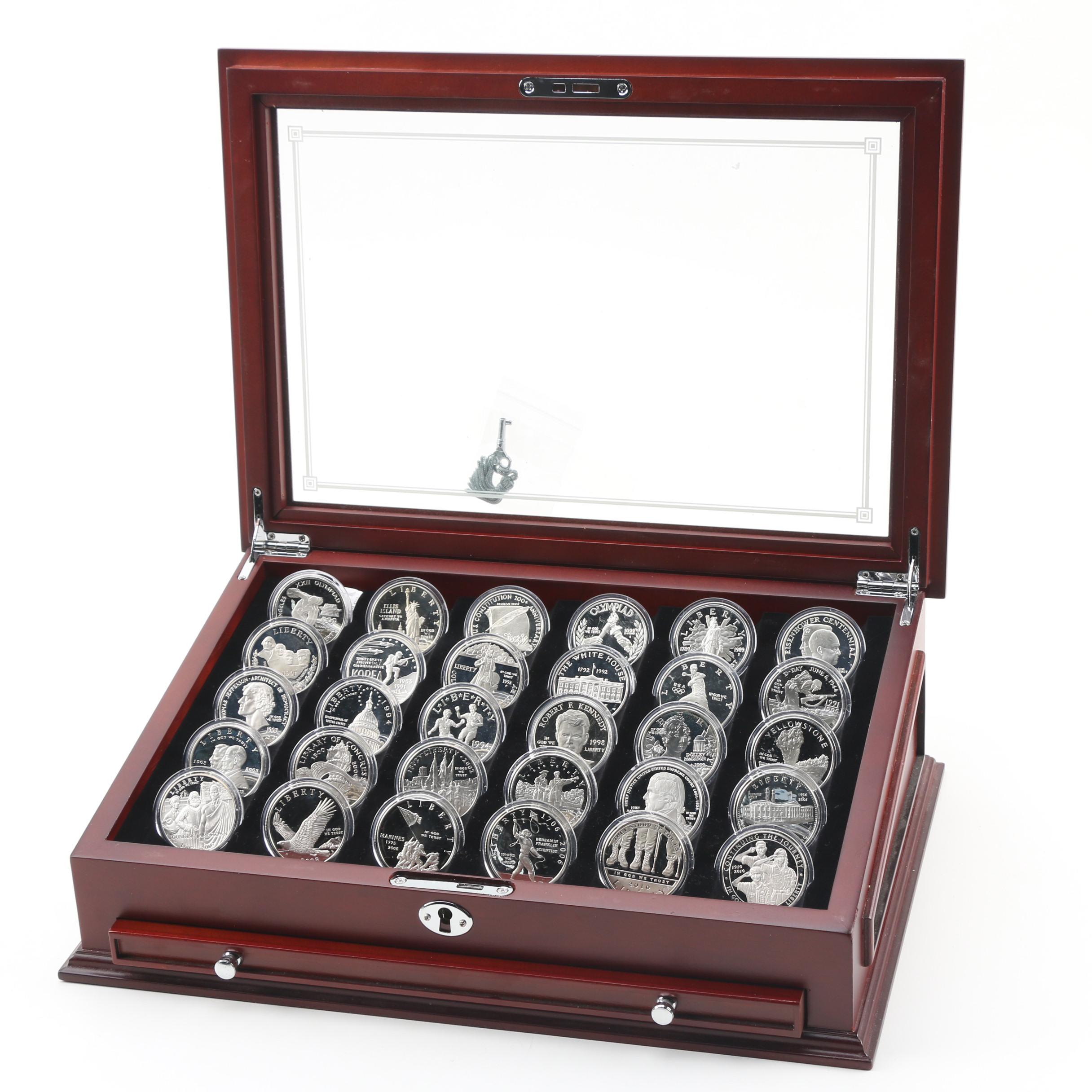 Collection of Thirty U.S. Proof Commemorative Silver Dollars in a ...