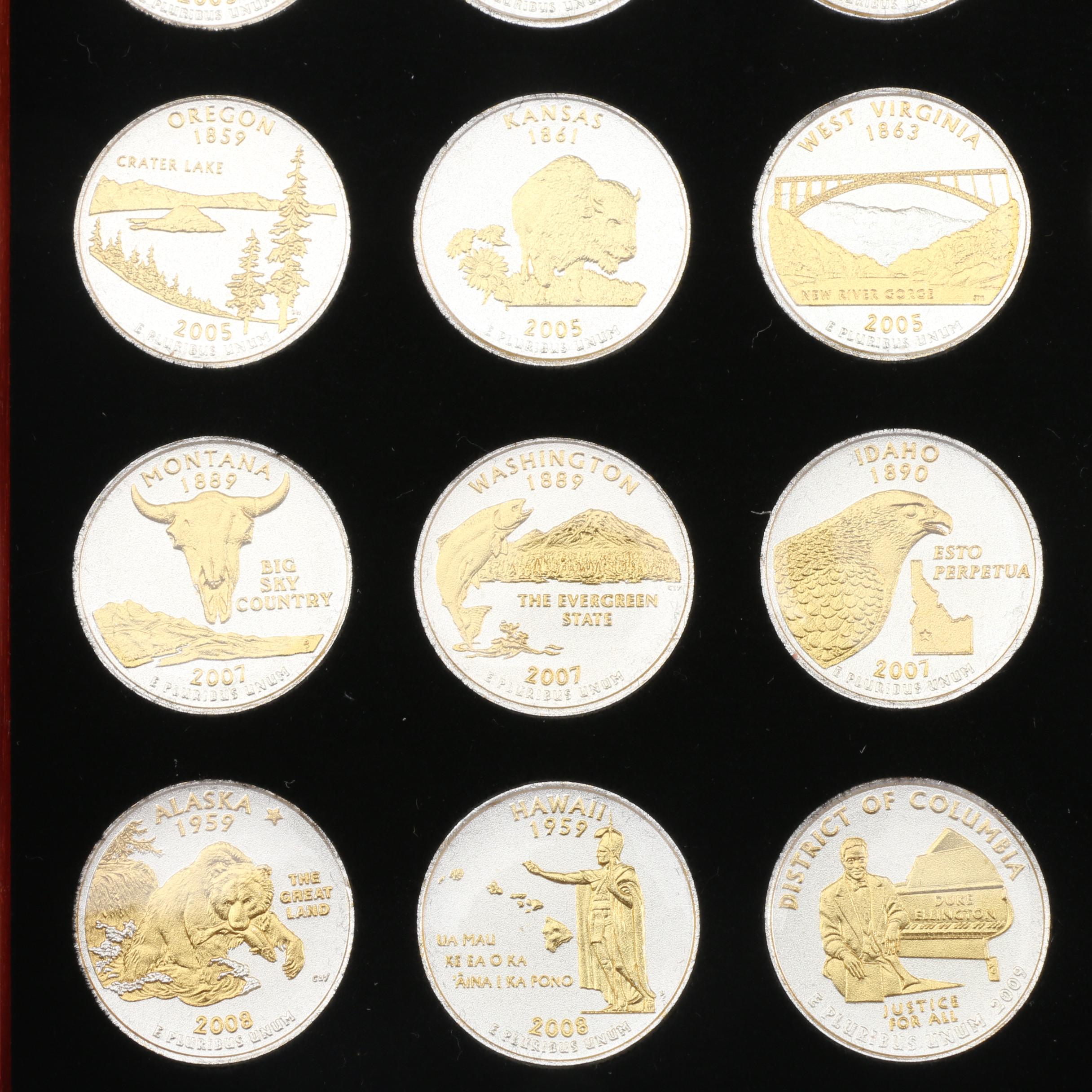 Collection of Fifty-Six Gold and Silver Highlighted Statehood Quarters ...