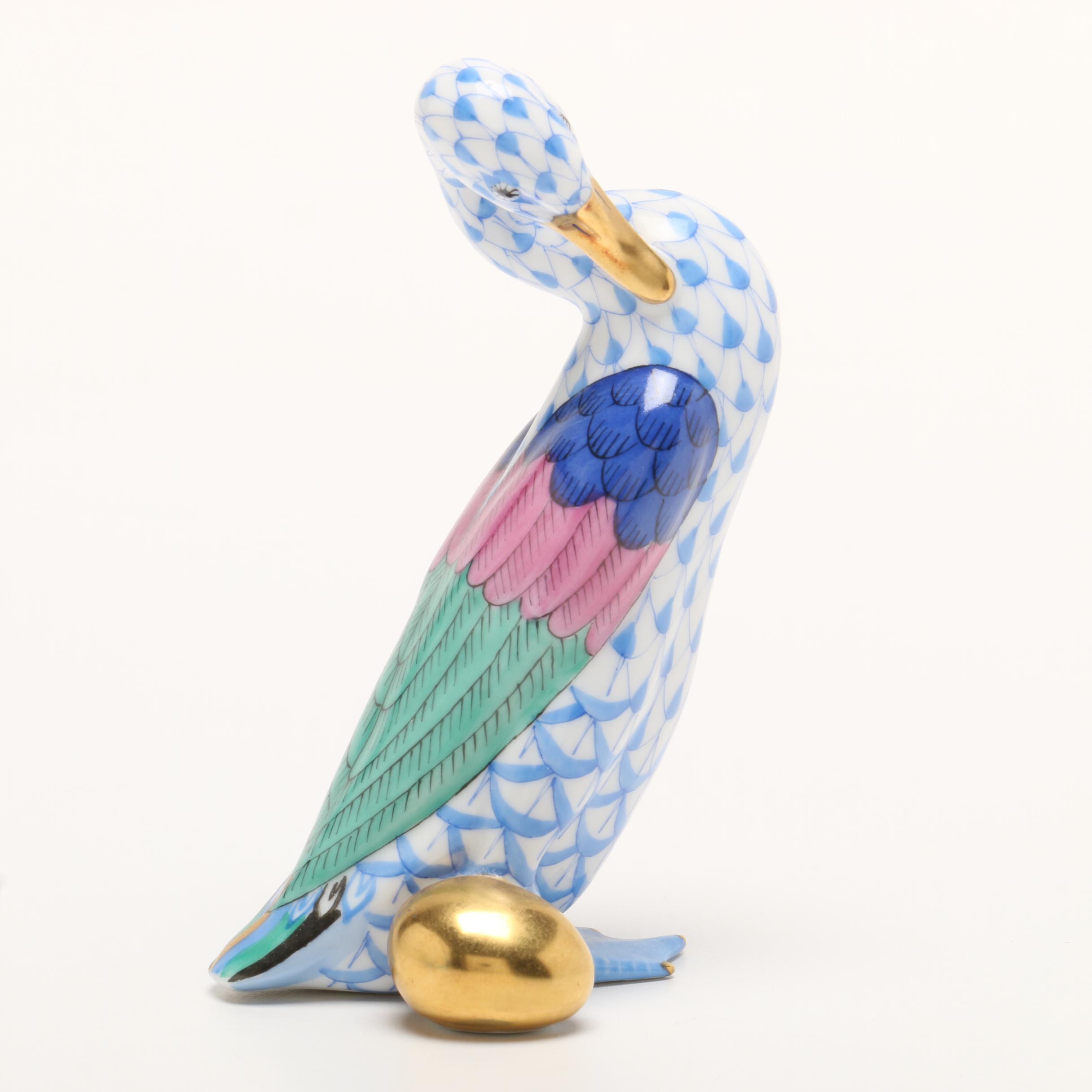 Herend Hungary "Goose with Golden Egg" and Duck Handpainted Porcelain ...