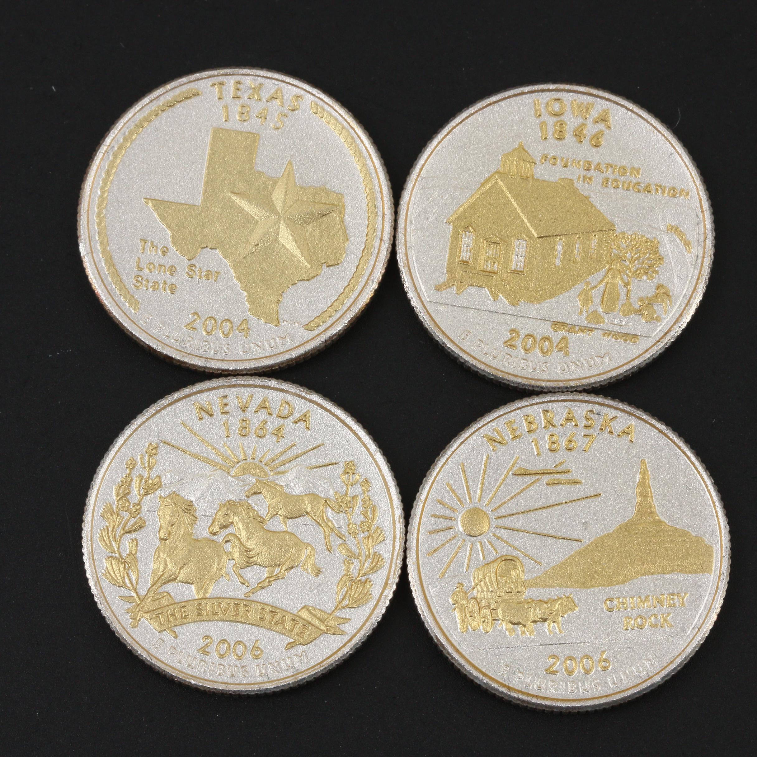 Collection of Fifty-Six Gold and Silver Highlighted Statehood Quarters ...