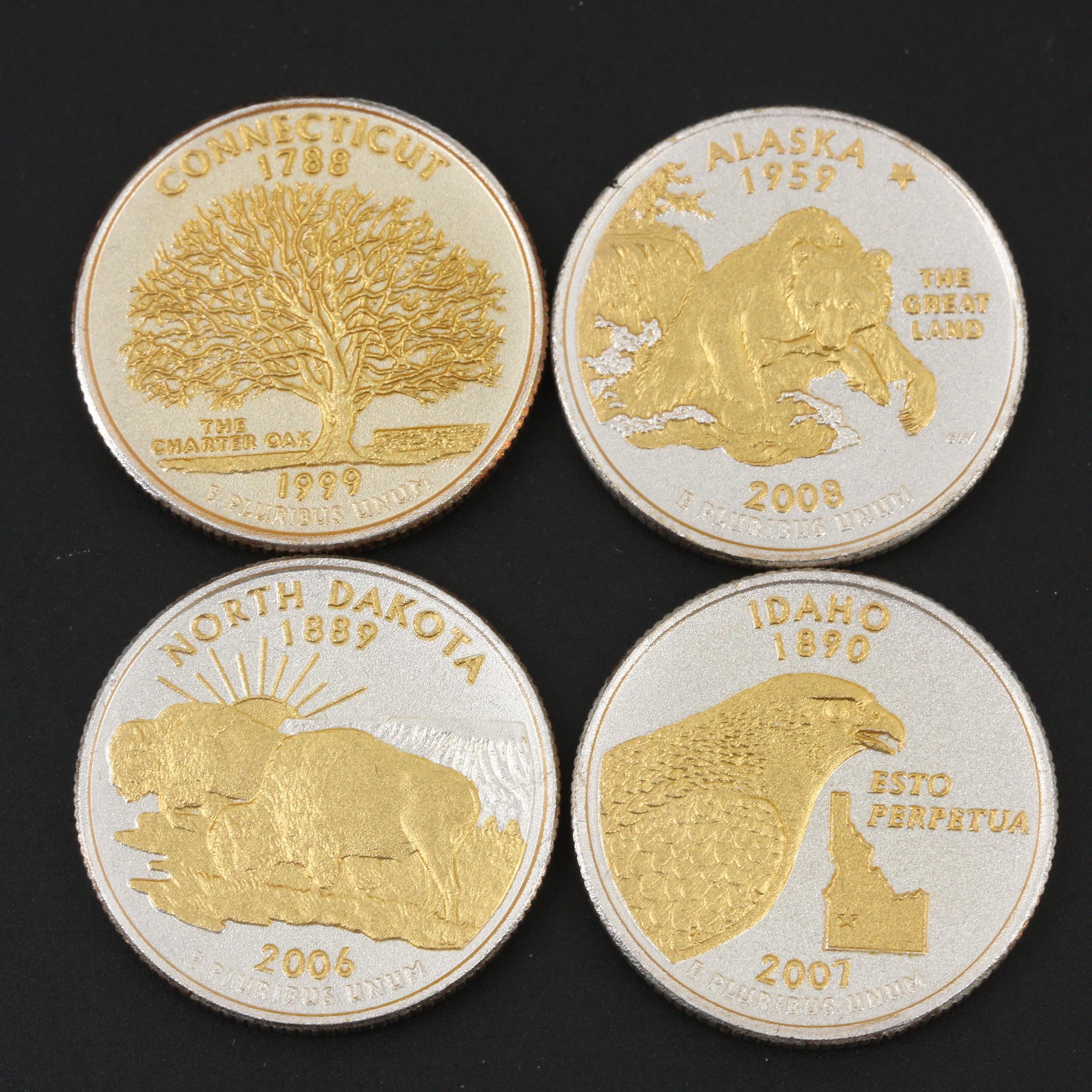 Collection of Fifty-Six Gold and Silver Highlighted Statehood Quarters ...