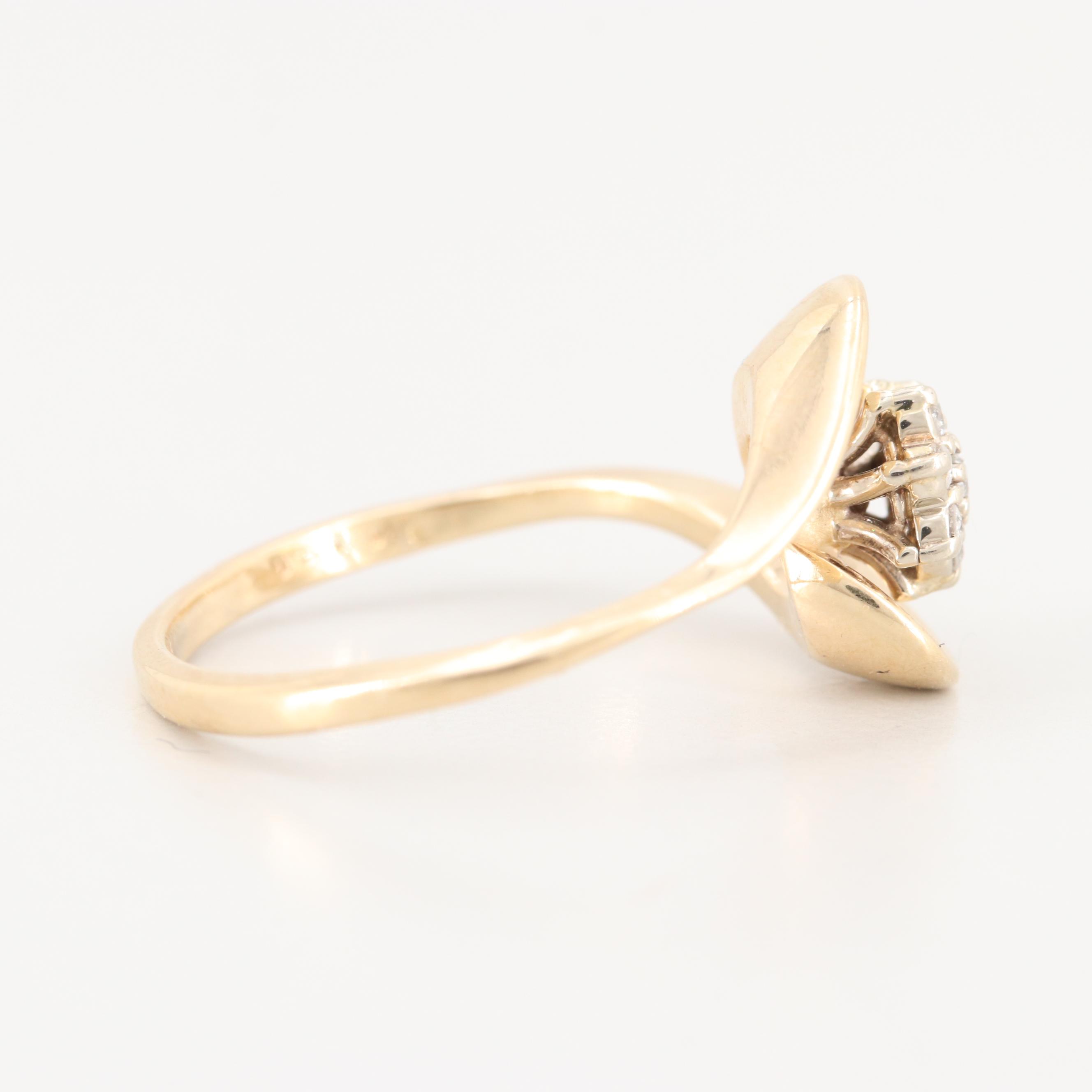 14K Yellow Gold Diamond Wrap Around Bypass Ring | EBTH