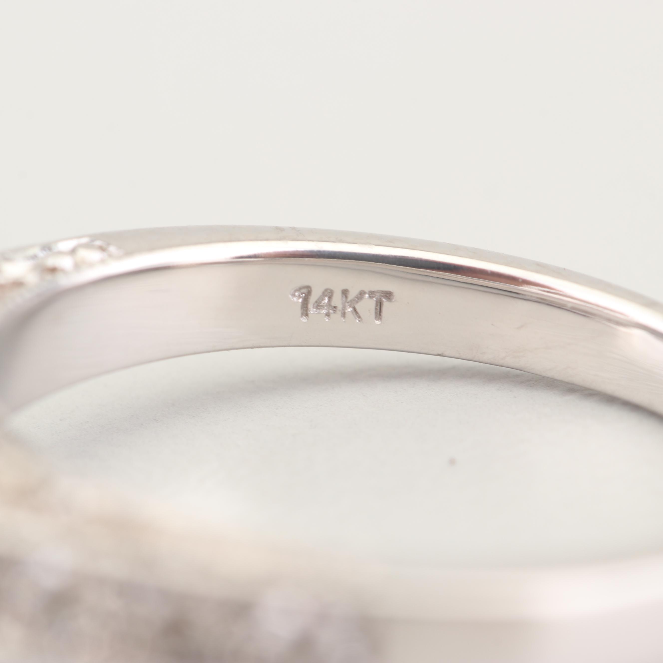 14K White Gold Diamond and Cubic Zirconia Three Ring Bridal Set | EBTH