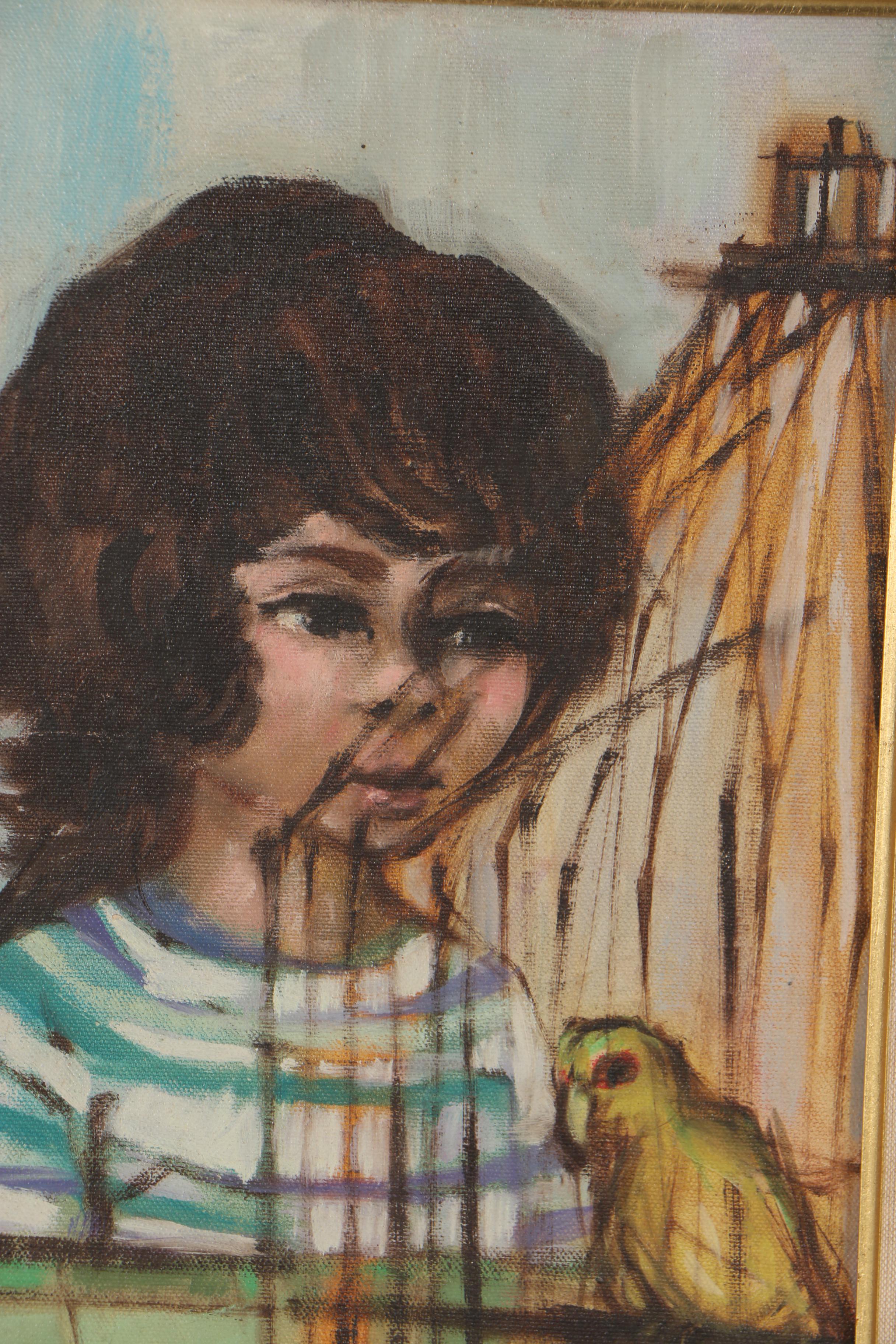 Nicholas Takis Portrait Oil Painting of Boy with Canary | EBTH