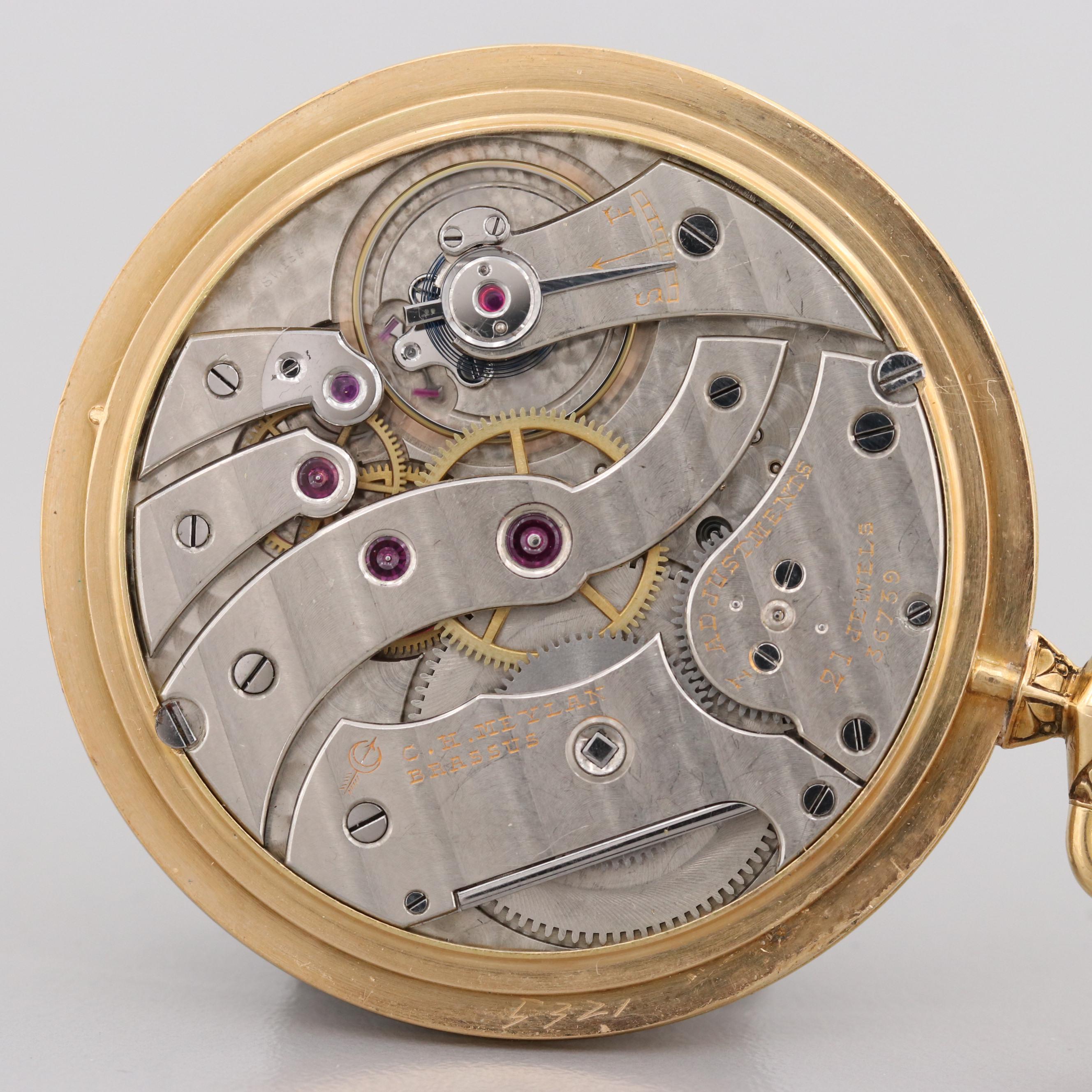 Vintage C.H. Meylan 18K Yellow Gold Pocket Watch With 14K Fob and ...