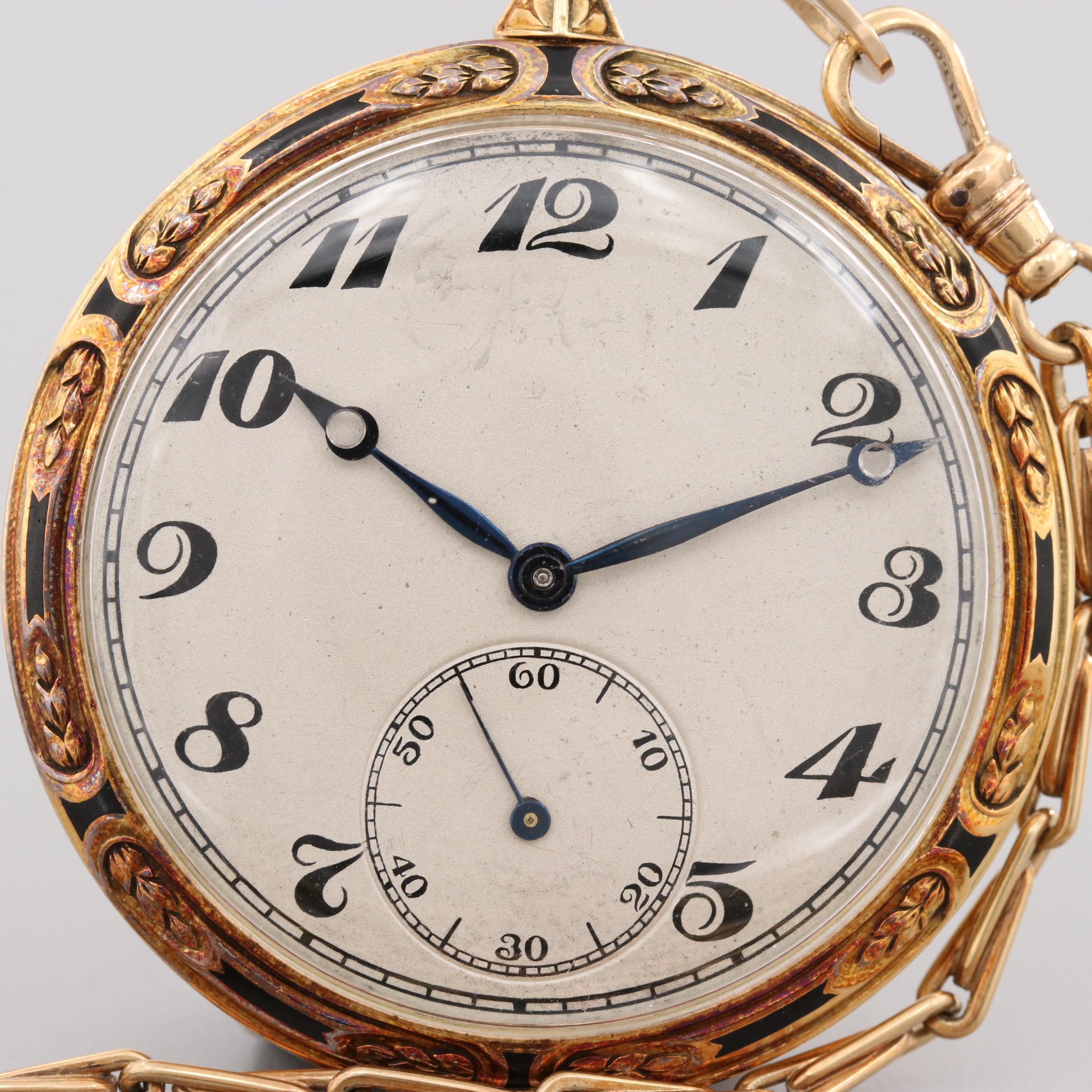 Vintage C.H. Meylan 18K Yellow Gold Pocket Watch With 14K Fob and ...