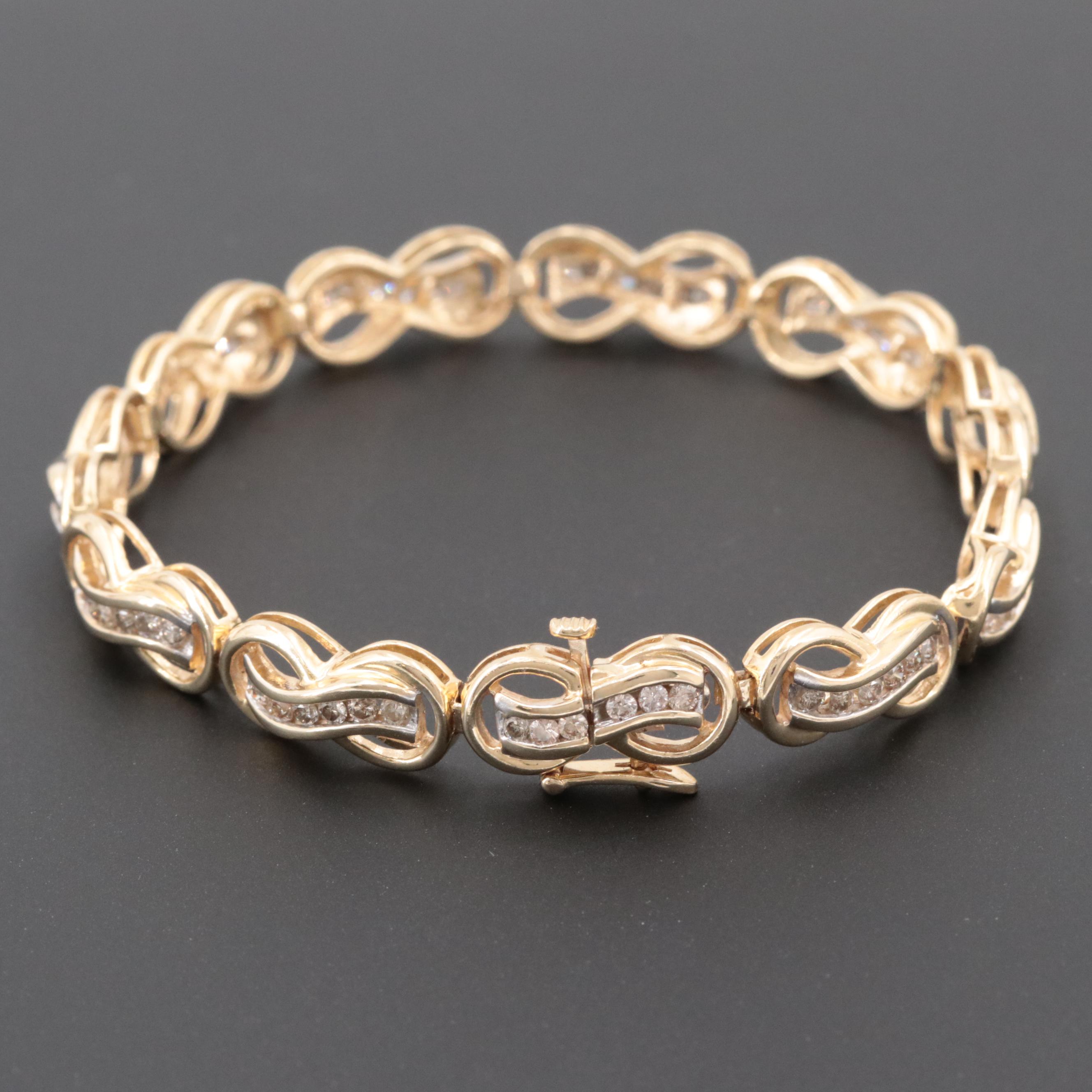 14K Yellow Gold 1.65 CTW Diamond Infinity Link Bracelet | EBTH