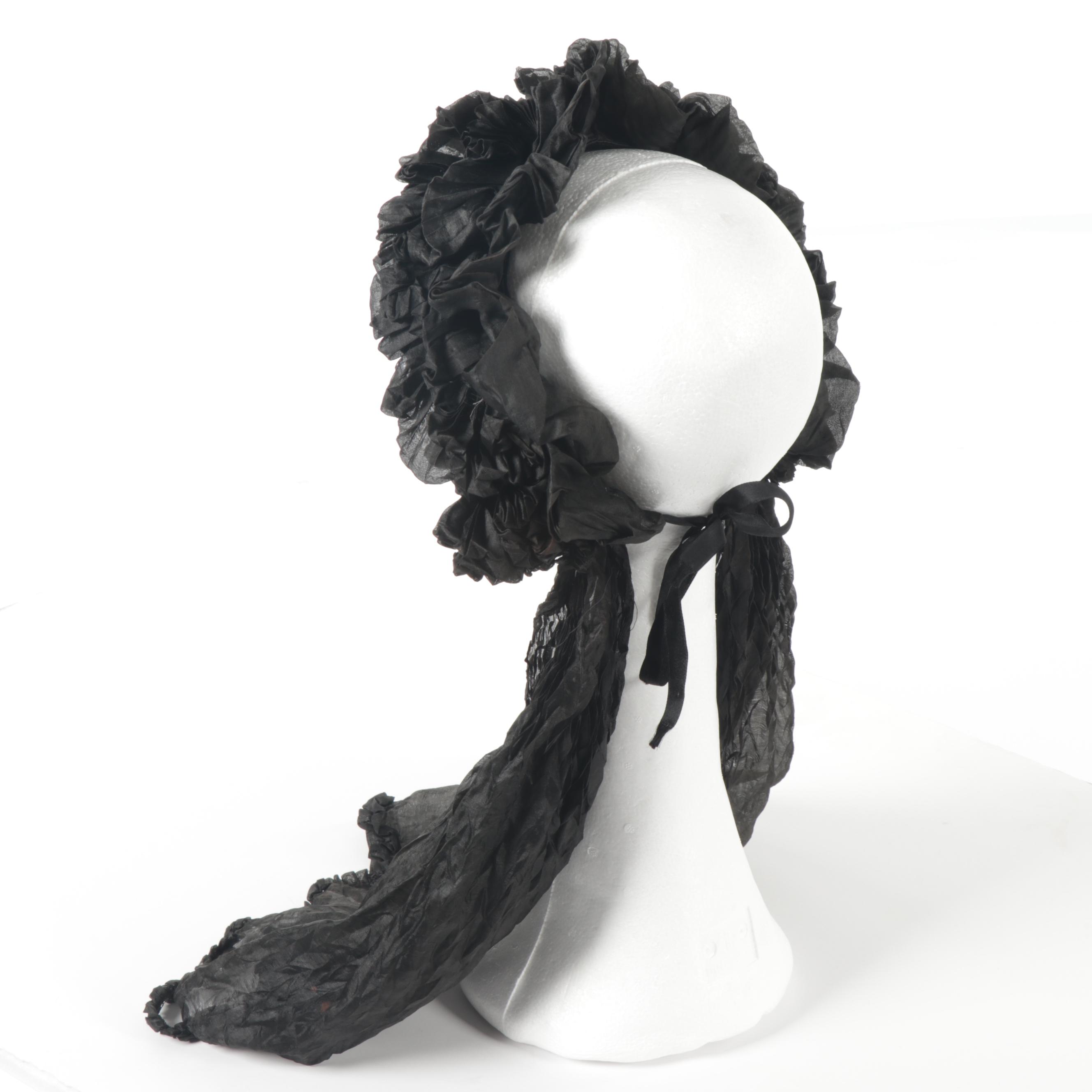 Late Victorian/Edwardian Silk Capelet, Lace Shawl and Crown Bonnet ...