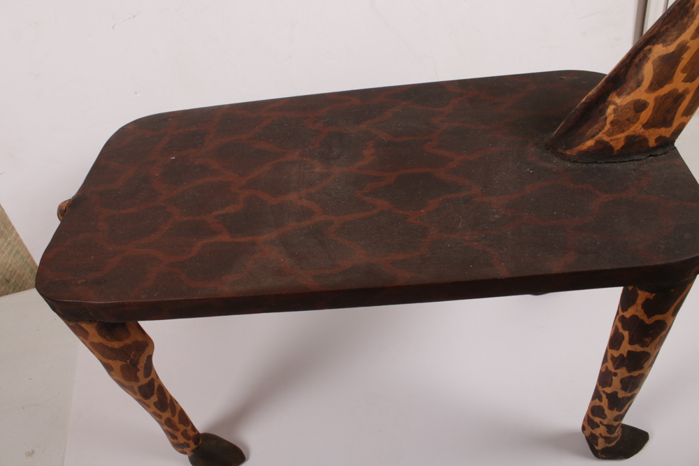 Hand-Carved Wooden Giraffe Side Table | EBTH