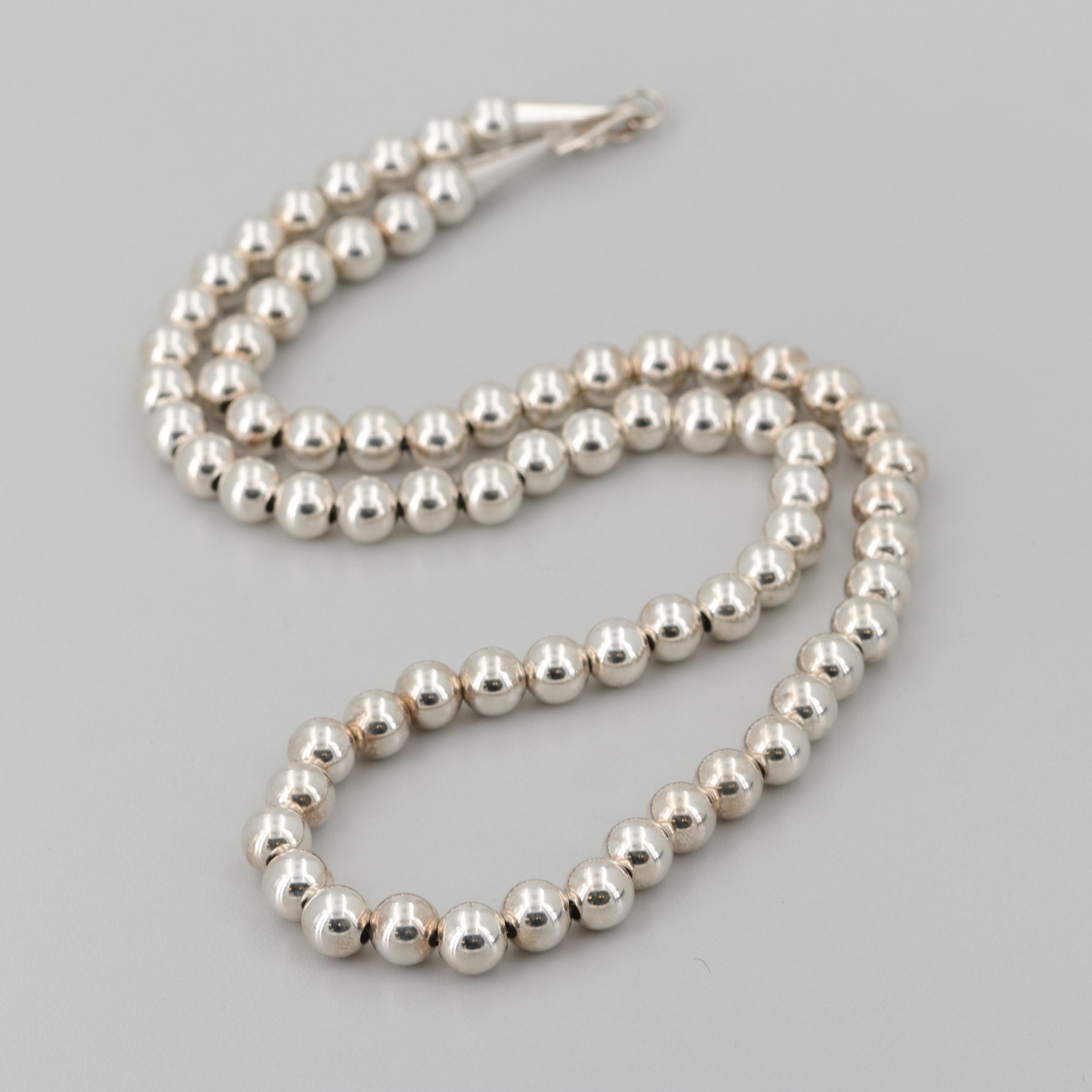 Sterling Silver Beaded Chain Necklace | EBTH