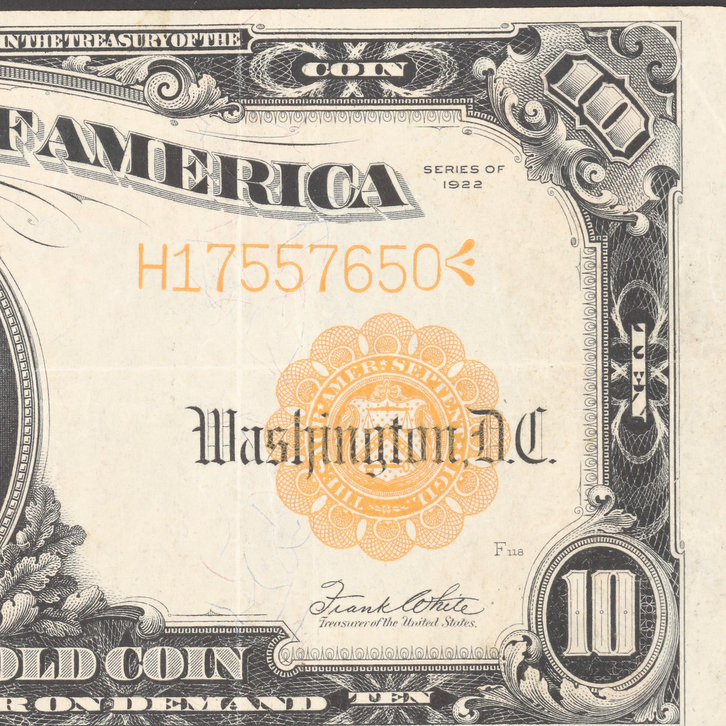 1922 $10 United States Gold Certificate | EBTH