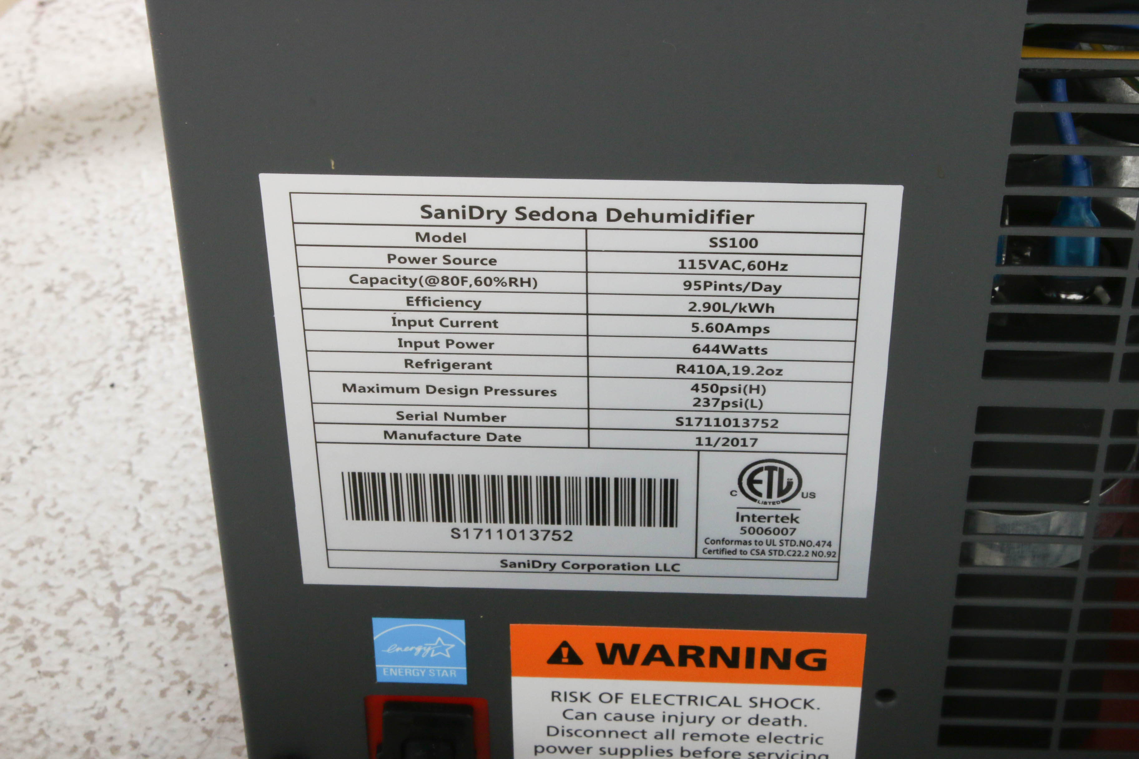 SaniDry "Sedona" Dehumidifier Model SS100 | EBTH